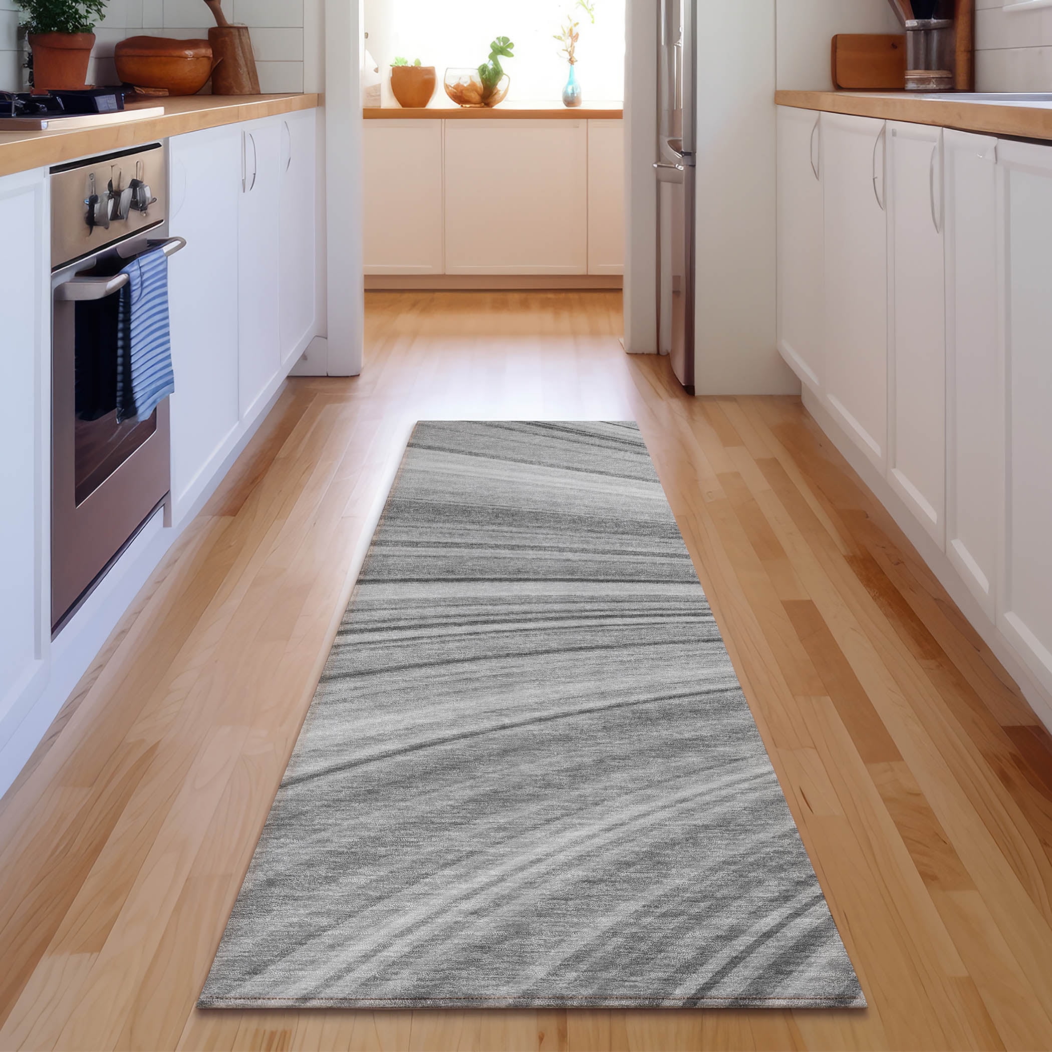 Addison Rugs Mayfield Washable Transitional Waves Gray Runner Rug, 2'3 ...