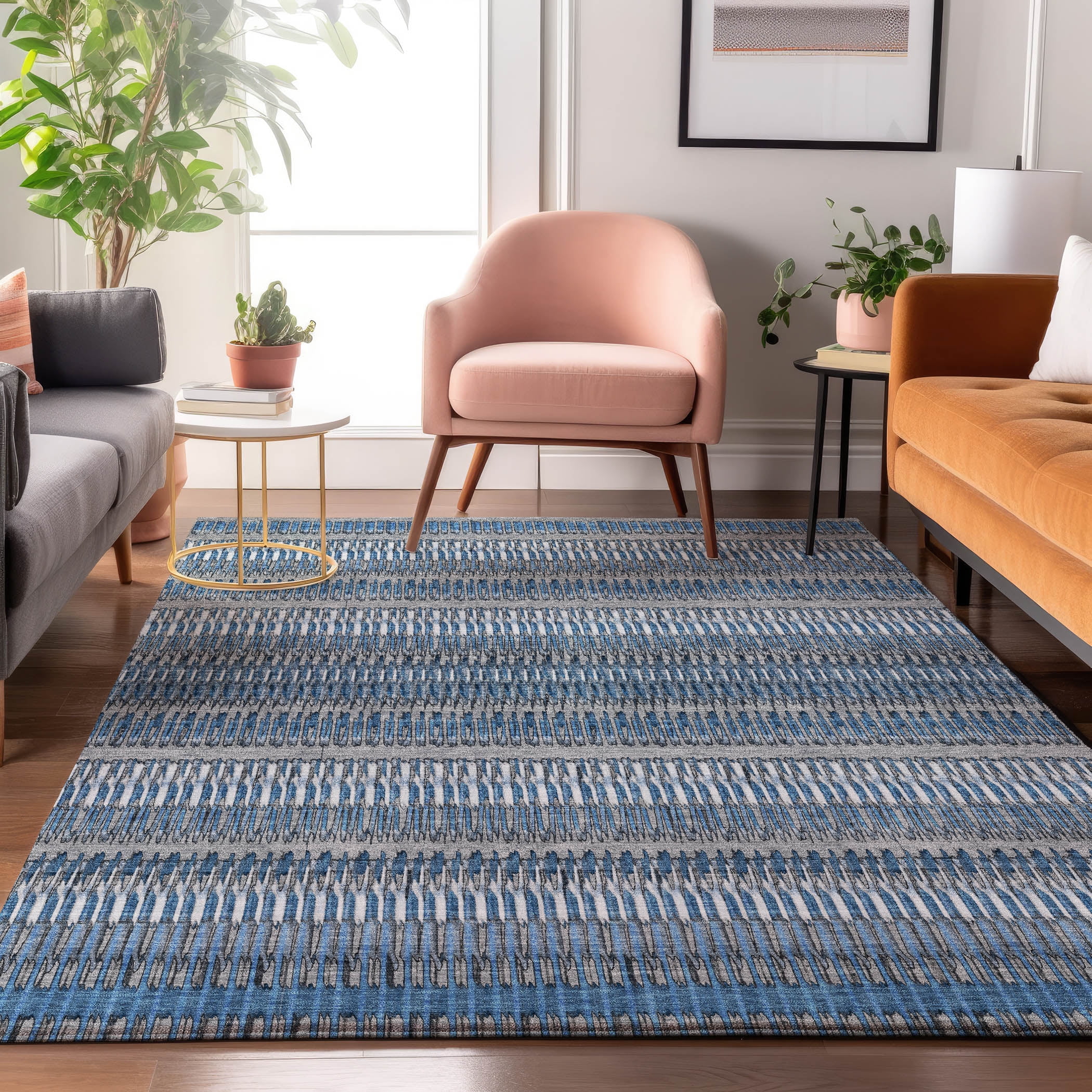 Addison Rugs Mayfield Washable Transitional Stripes Blue Rectangle Rug ...