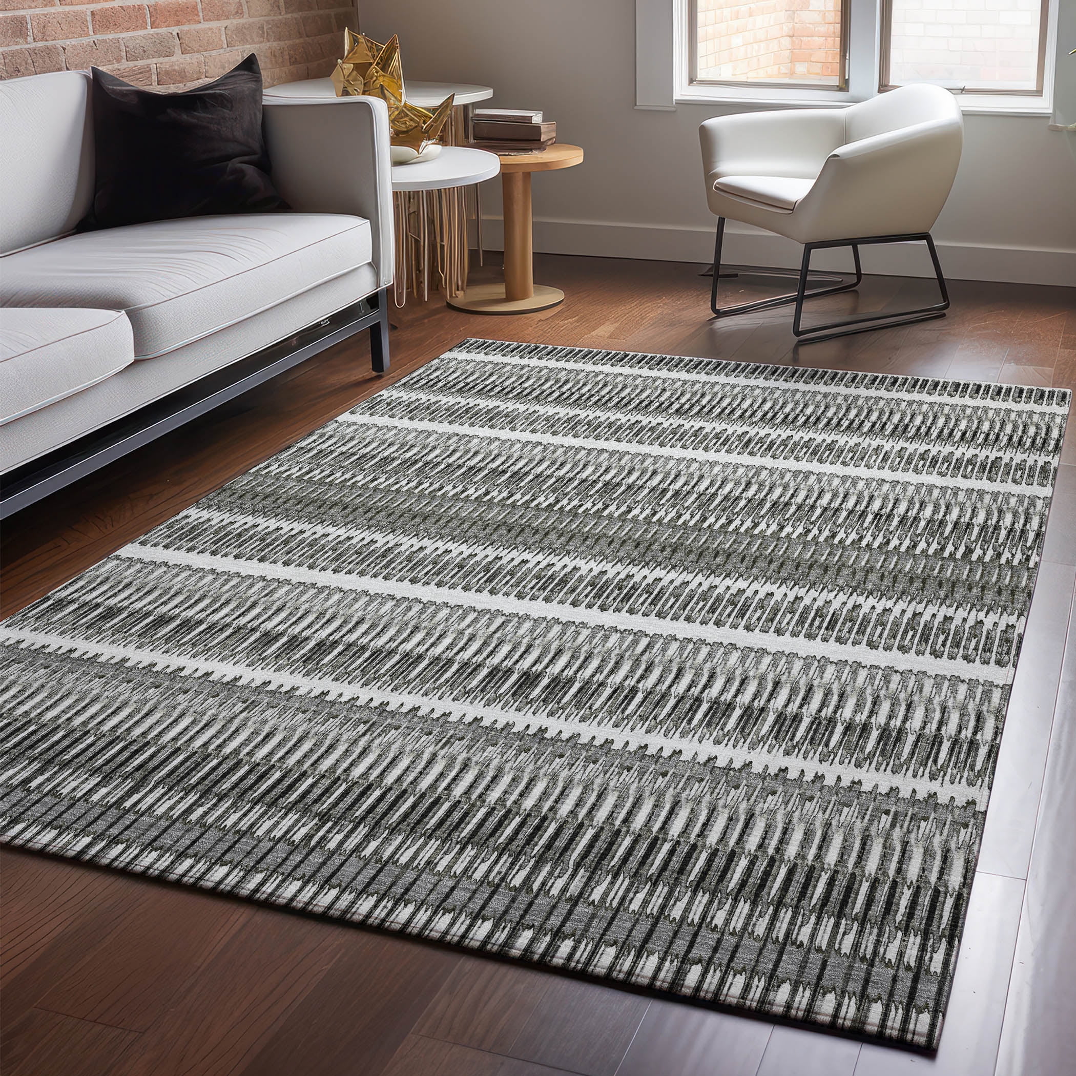 Addison Rugs Mayfield Washable Transitional Stripes Gray Rectangle Rug ...