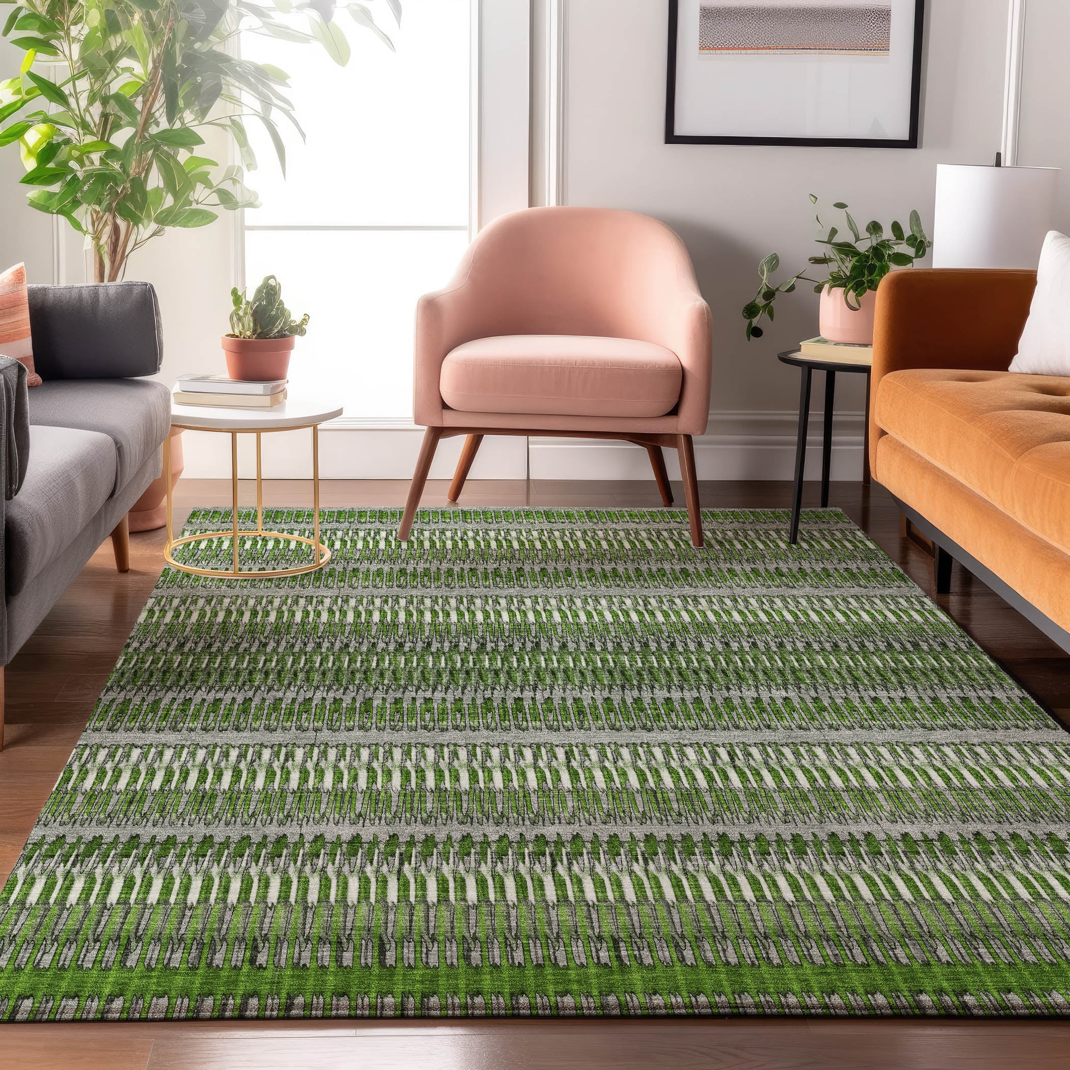 Addison Rugs Mayfield Washable Transitional Stripes Green Rectangle Rug ...