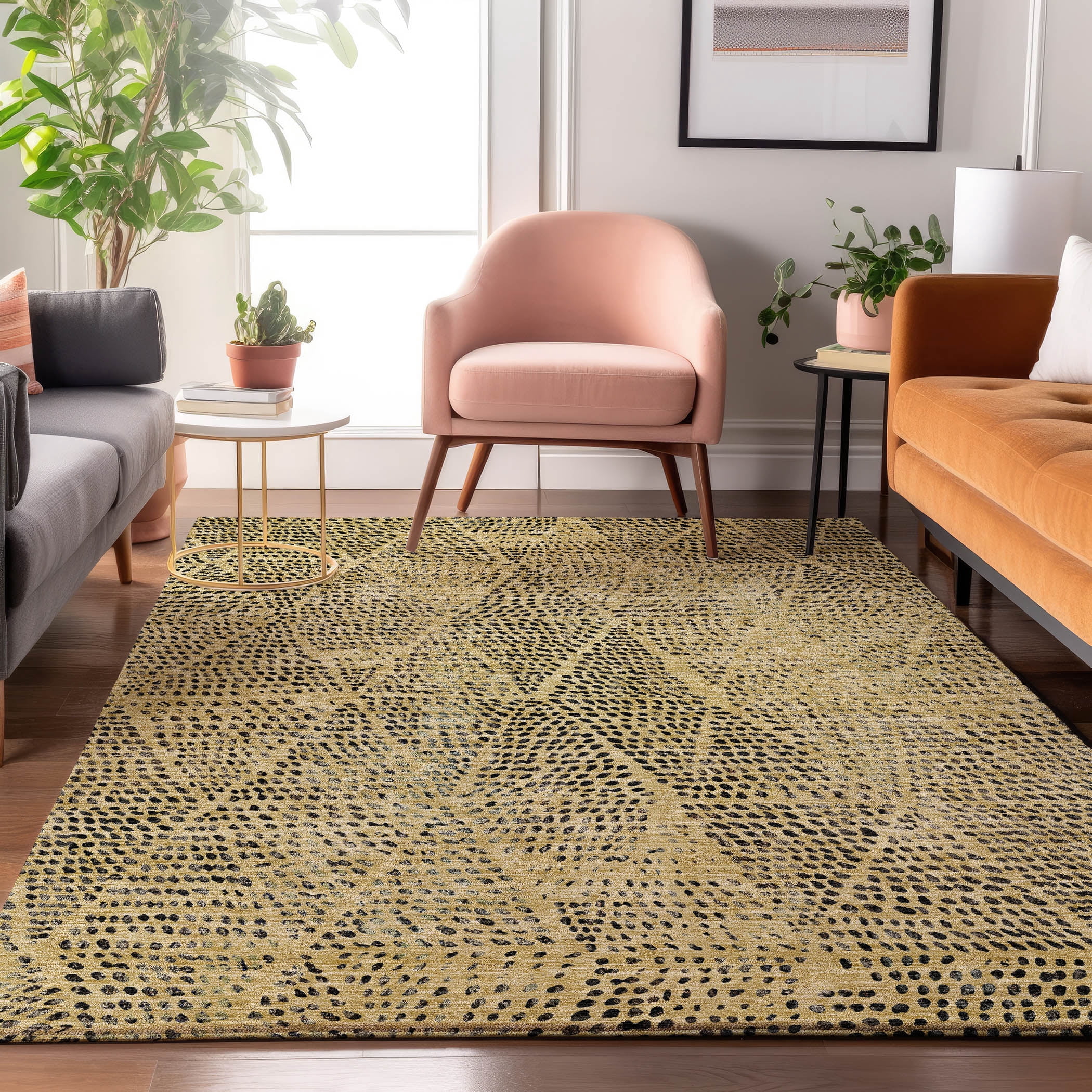 Addison Rugs Mayfield Washable Transitional Diamond Gold Rectangle Rug ...