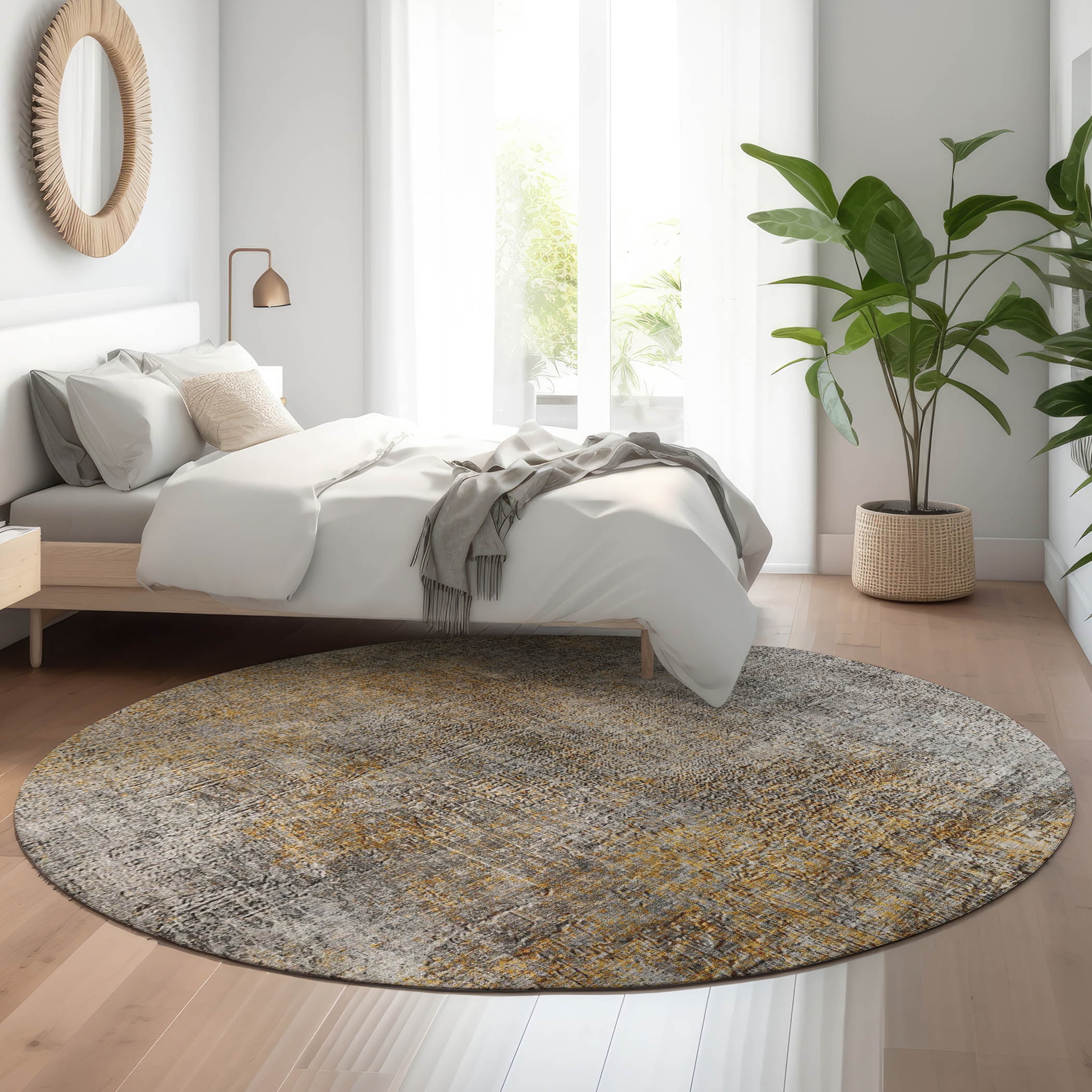 Addison Rugs Mayfield Washable Transitional Modern Gray Round Rug, 8' x ...