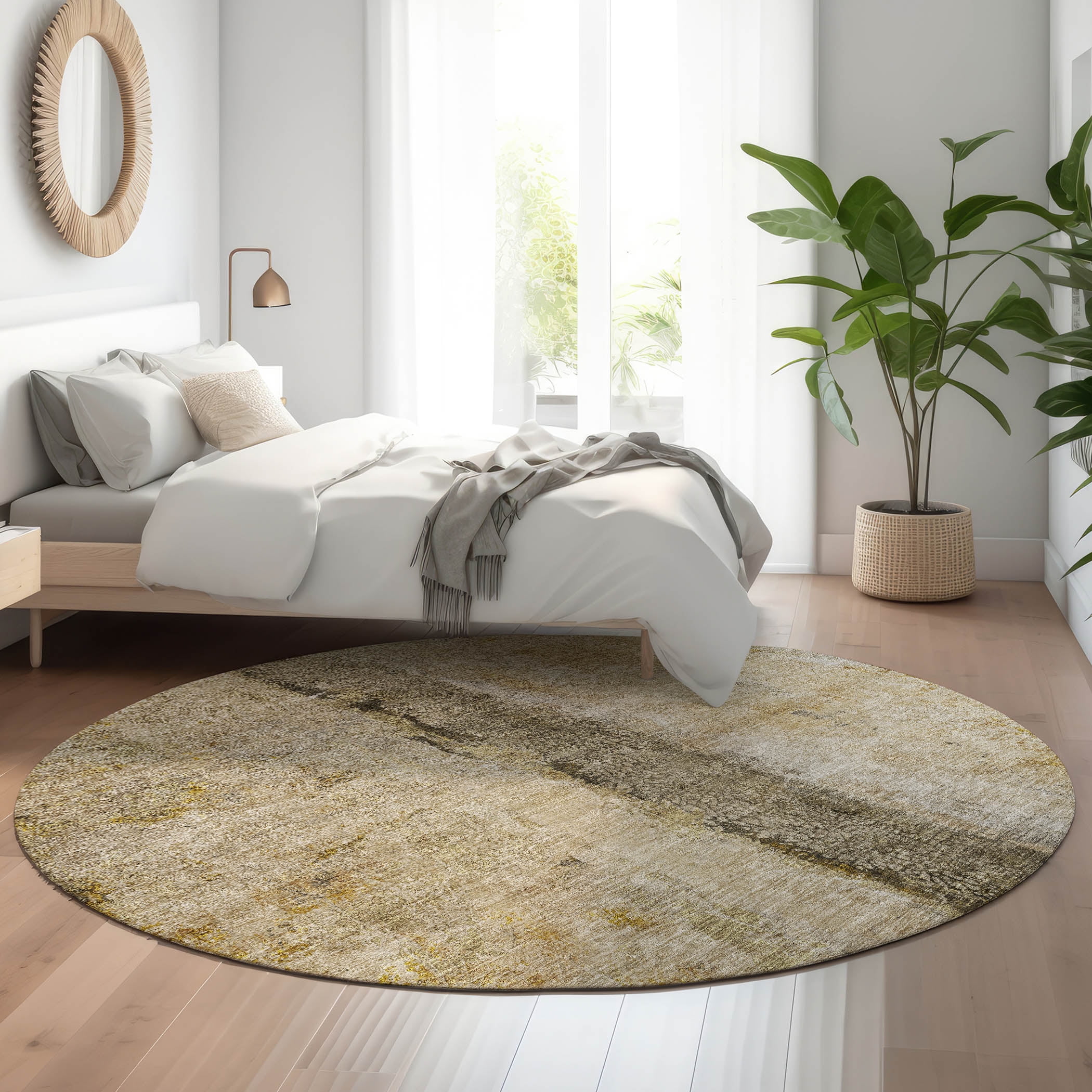 Addison Rugs Mayfield Washable Transitional Modern Brown Round Rug, 8 ...