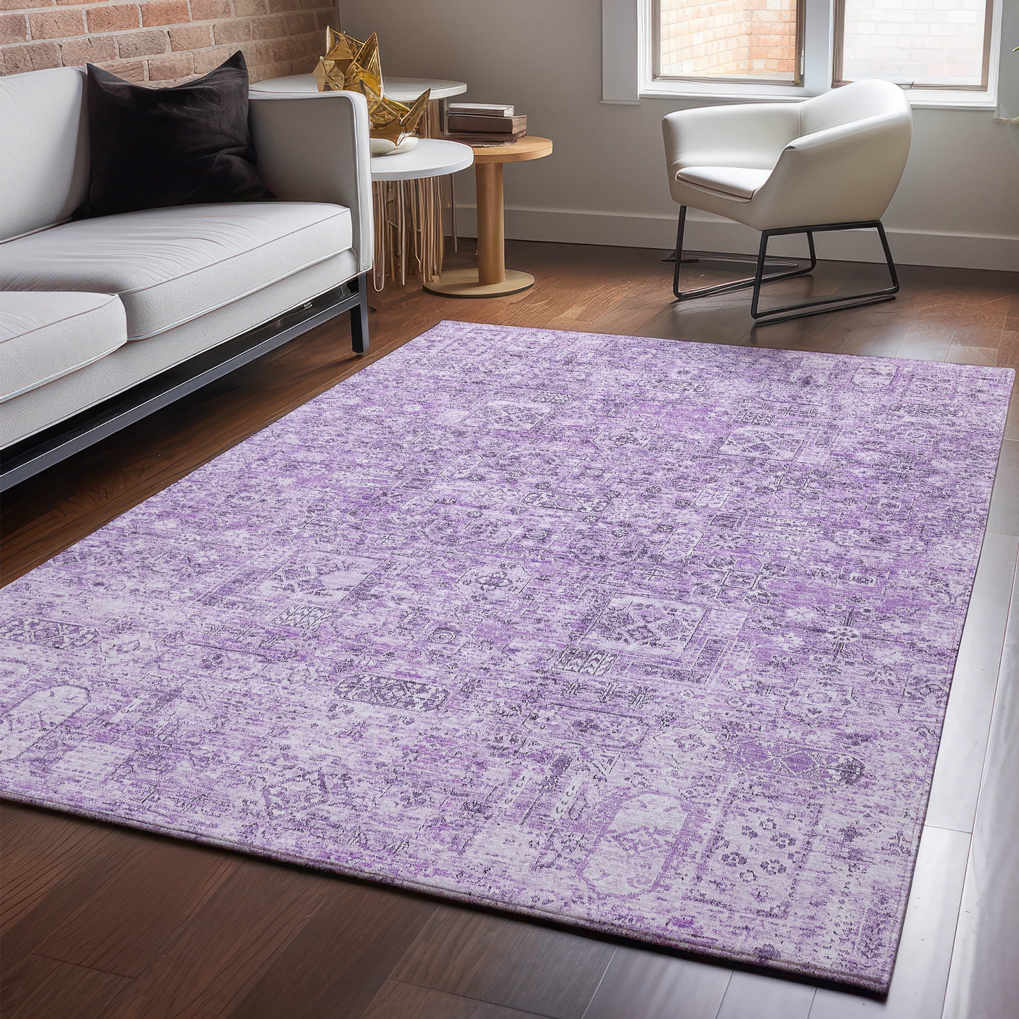 Addison Rugs Mayfield Washable Transitional Panel Lilac Rectangle Rug ...