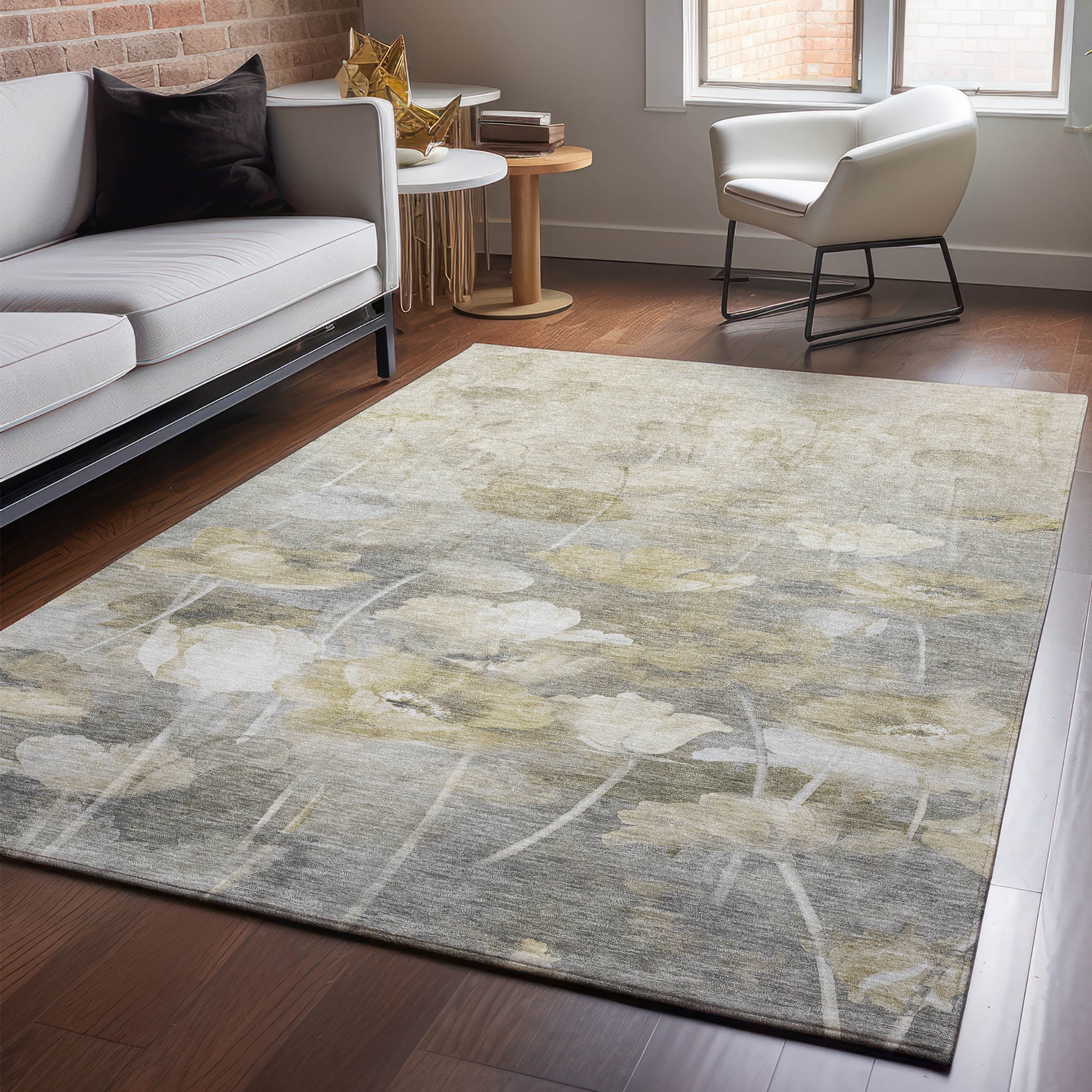 Addison Rugs Mayfield Washable Transitional Floral Beige Rectangle Rug ...