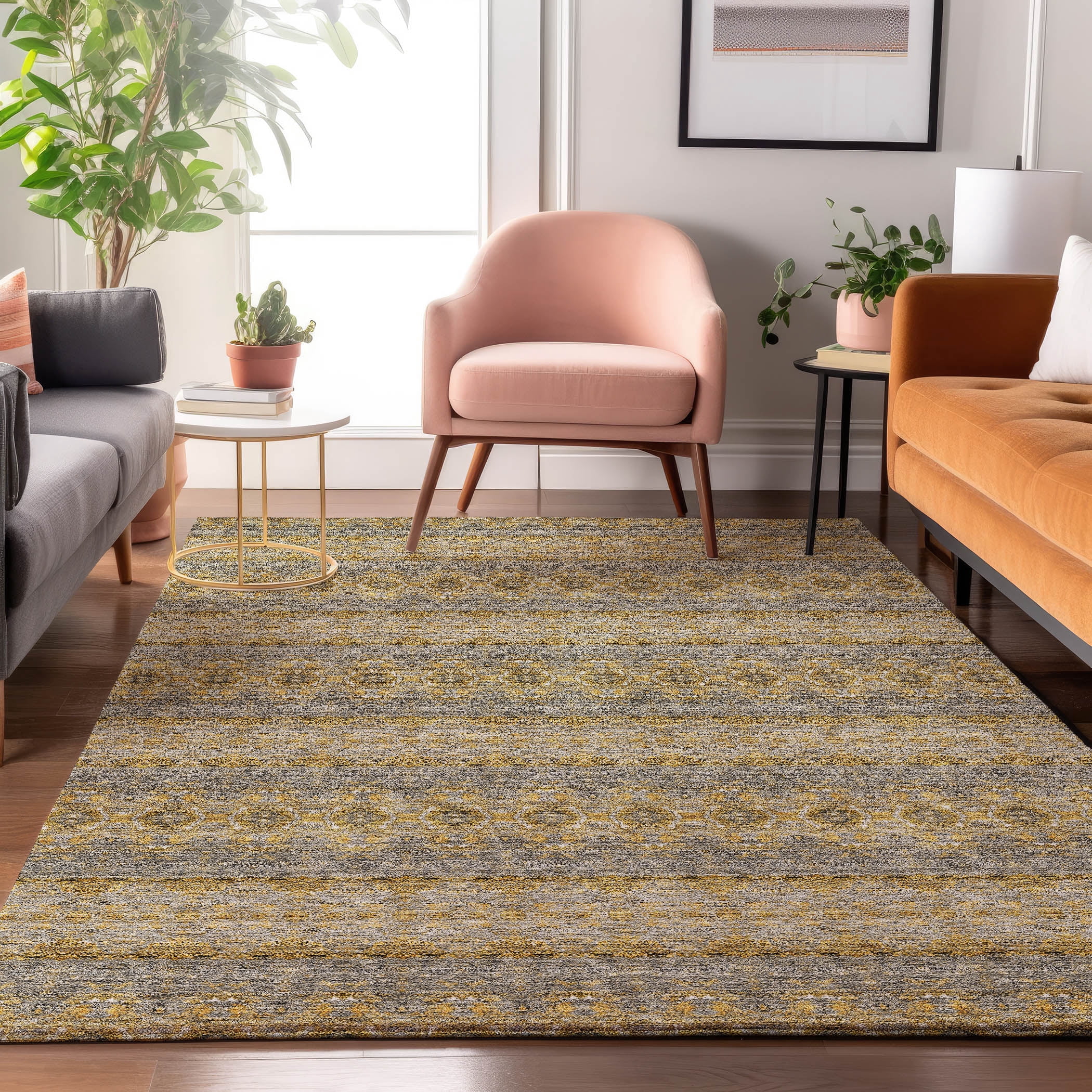Addison Rugs Mayfield Washable Transitional Bohemian Gold Rectangle Rug ...