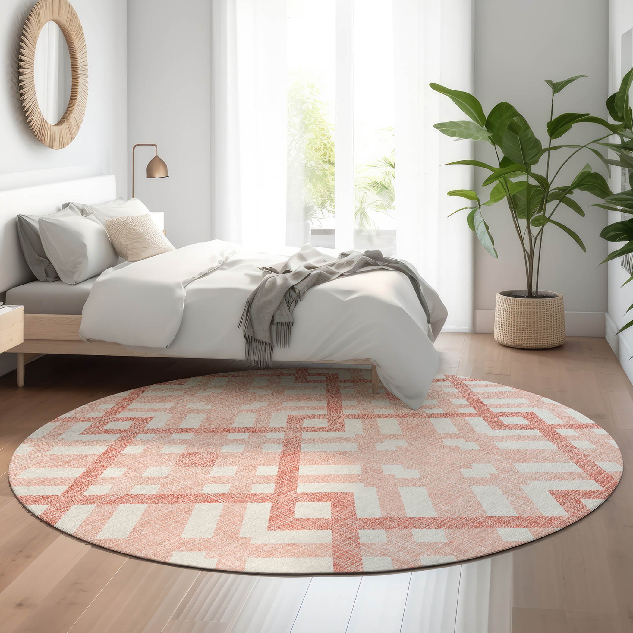 Addison Rugs Mayfield Washable Transitional Geometric Salmon Round Rug ...