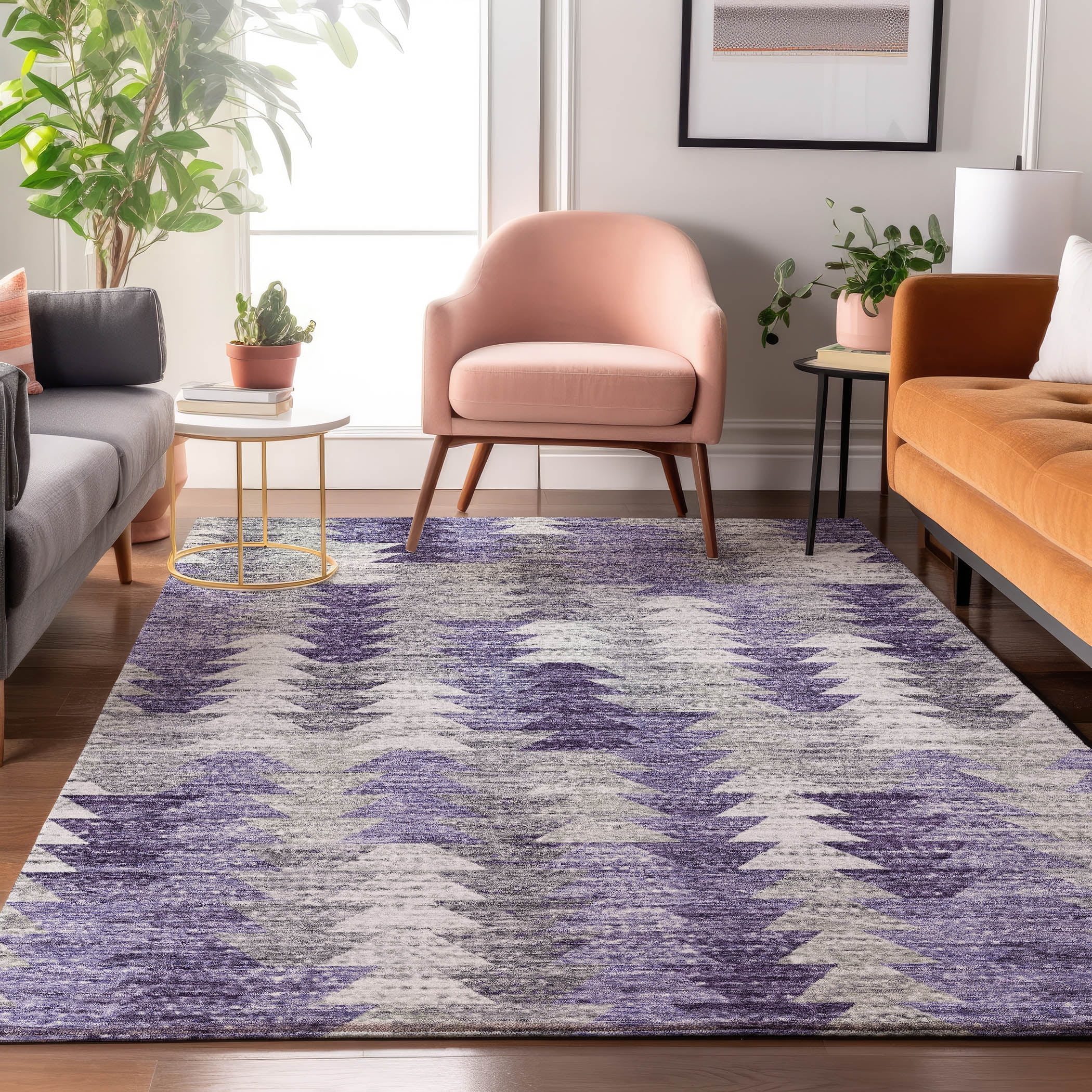 Addison Rugs Mayfield Washable Transitional Modern Purple Rectangle Rug ...