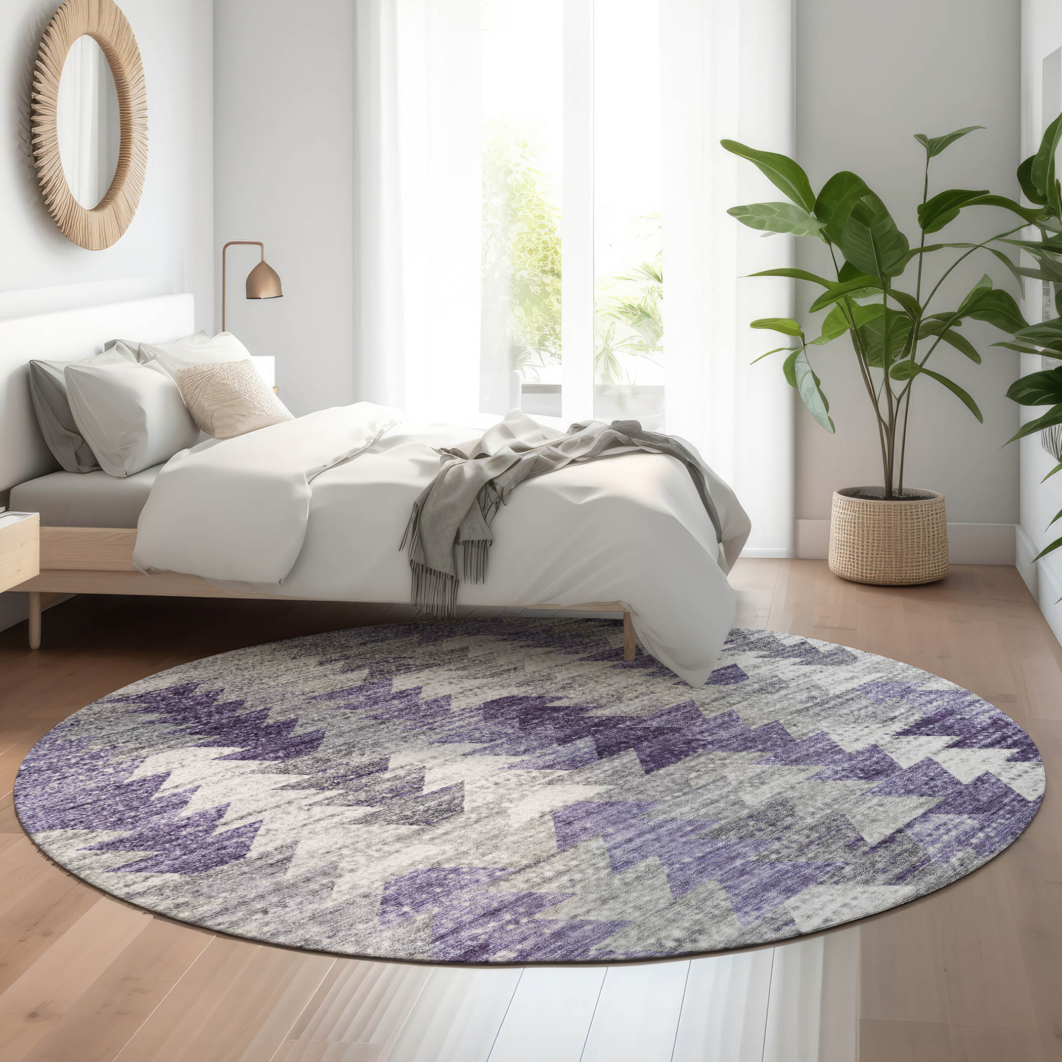 Addison Rugs Mayfield Washable Transitional Modern Purple Round Rug, 8 ...