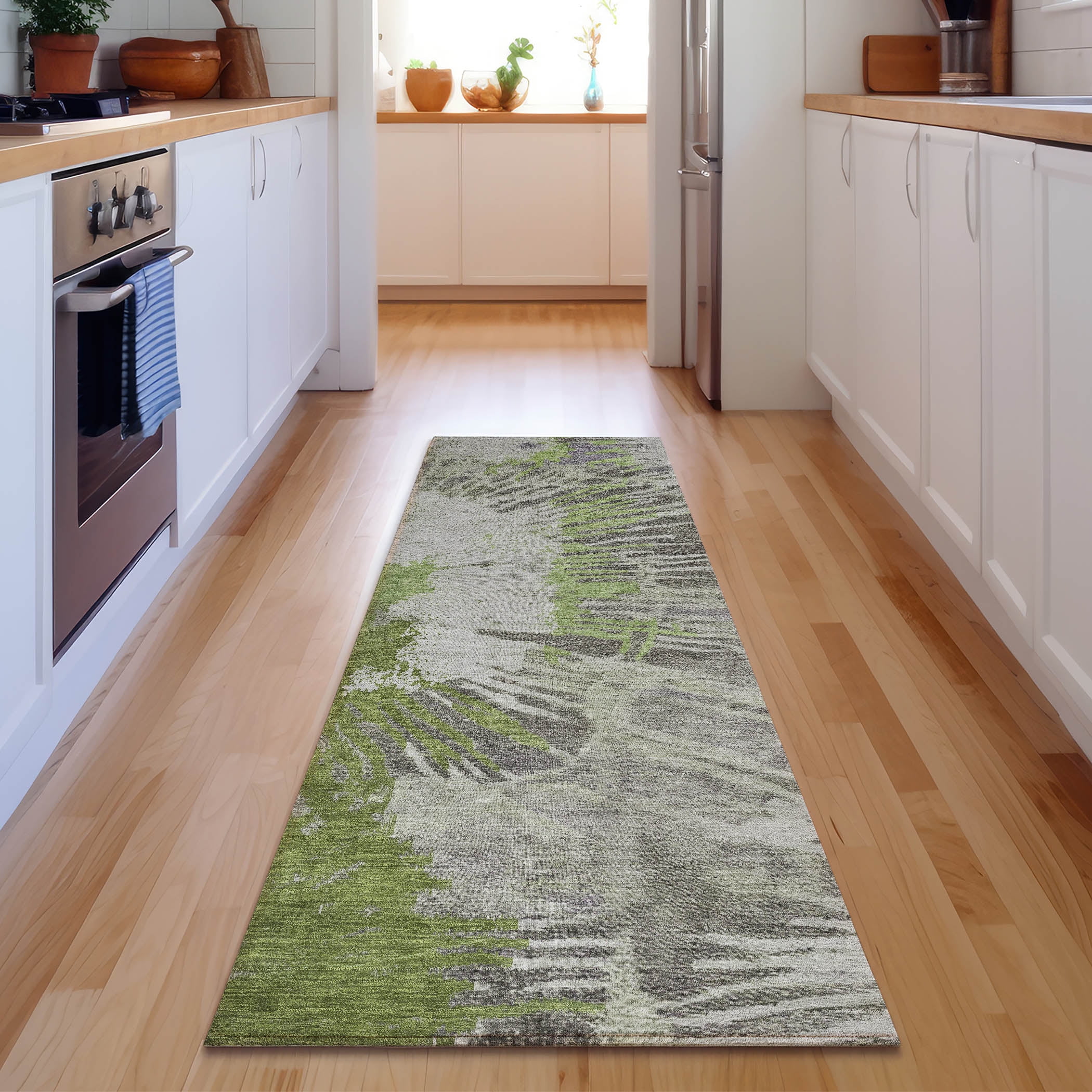 Addison Rugs Mayfield Washable Transitional Modern Olive Runner Rug, 2 ...
