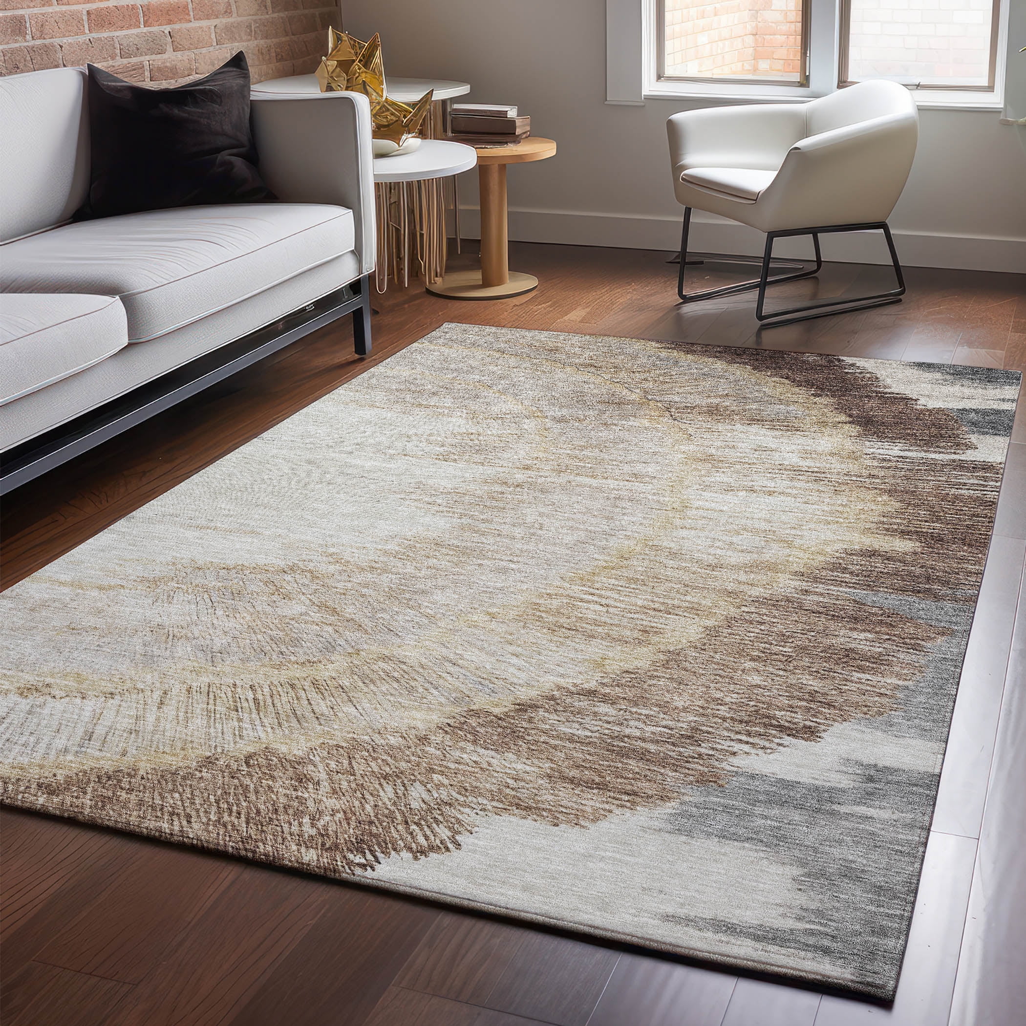 Addison Rugs Mayfield Washable Transitional Spiral Brown Rectangle Rug ...