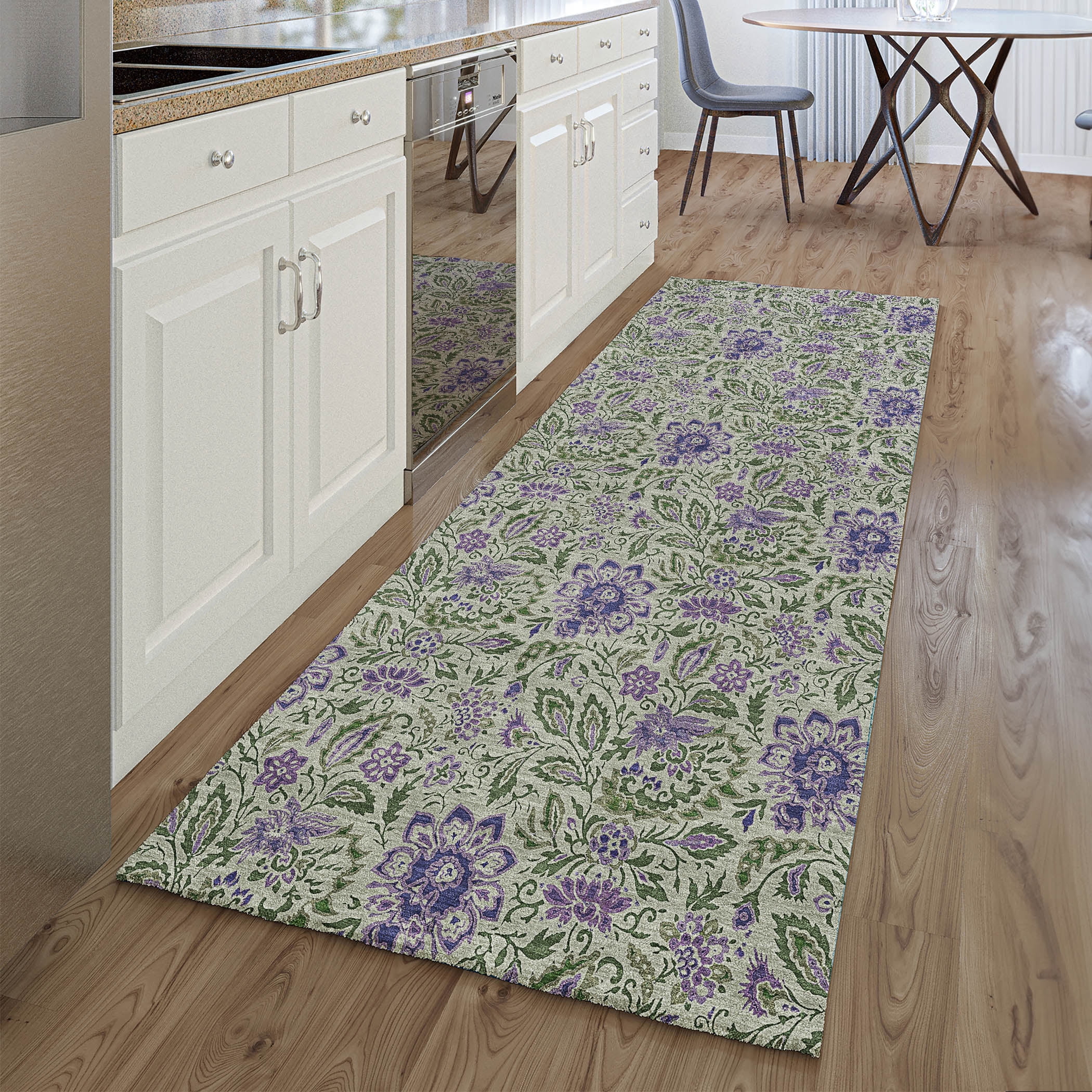 Addison Rugs Mayfield Washable Transitional Floral Olive Runner Rug, 2 ...