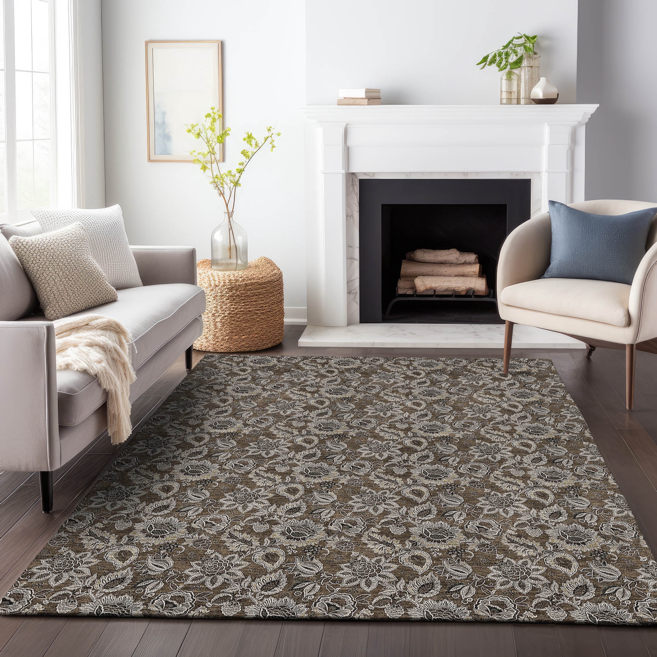 Addison Rugs Mayfield Washable Transitional Floral Chocolate Rectangle ...