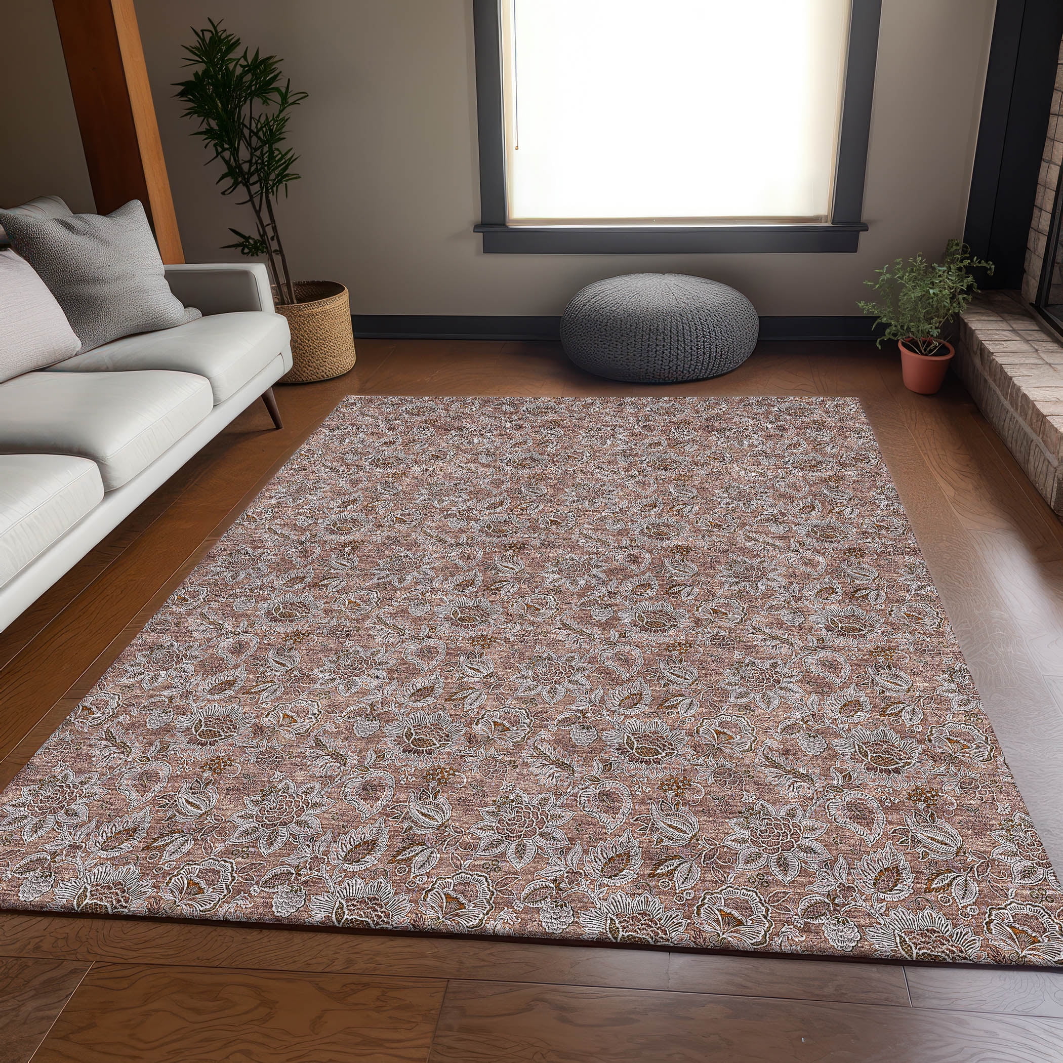 Addison Rugs Mayfield Washable Transitional Floral Copper Rectangle Rug, 3' x 5' - Walmart.com