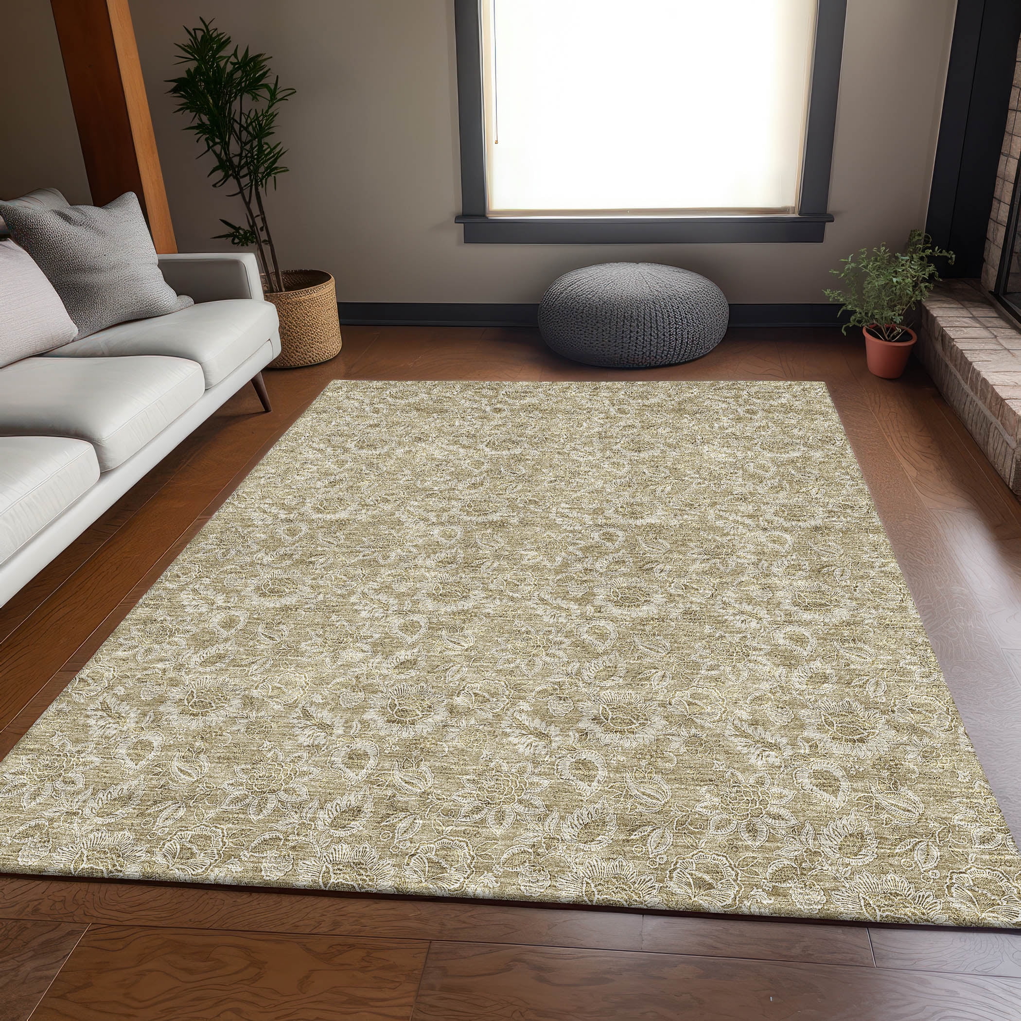 Addison Rugs Mayfield Washable Transitional Floral Beige Rectangle Rug ...