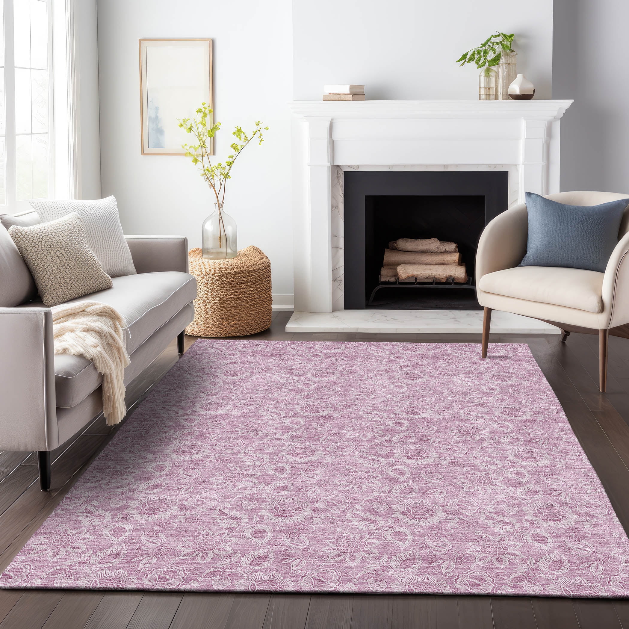 Addison Rugs Mayfield Washable Transitional Floral Blush Rectangle Rug ...