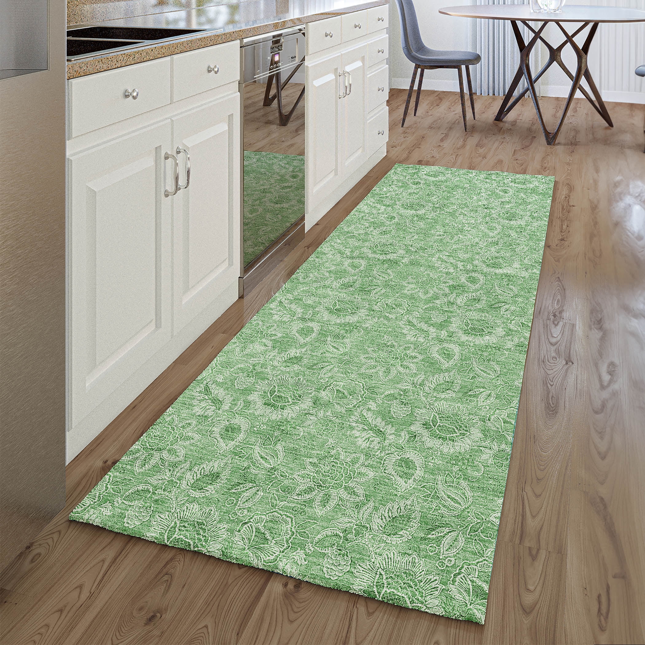 Addison Rugs Mayfield Washable Transitional Floral Green Runner Rug, 2 ...