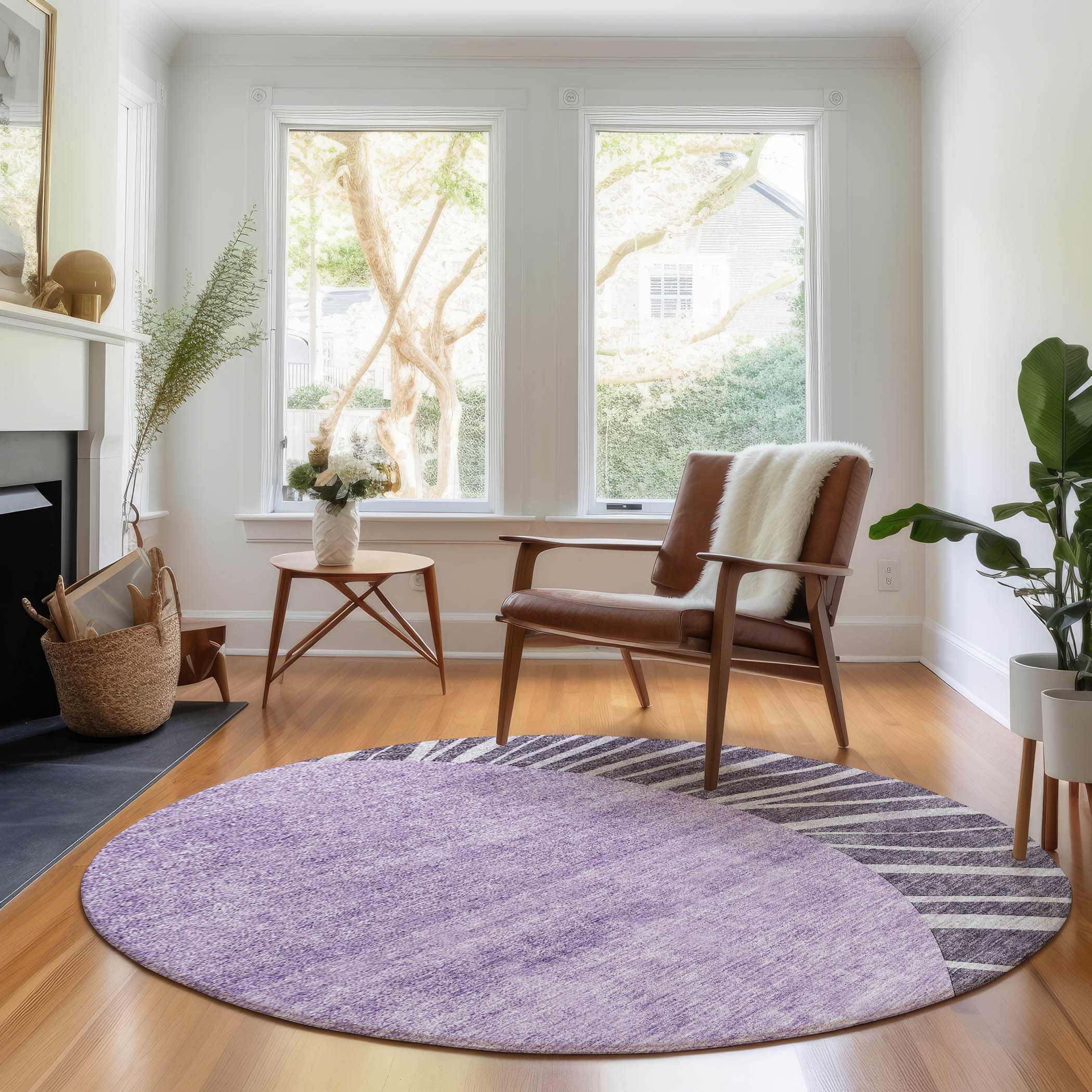 Addison Rugs Mayfield Washable Transitional Abstract Purple Round Rug ...