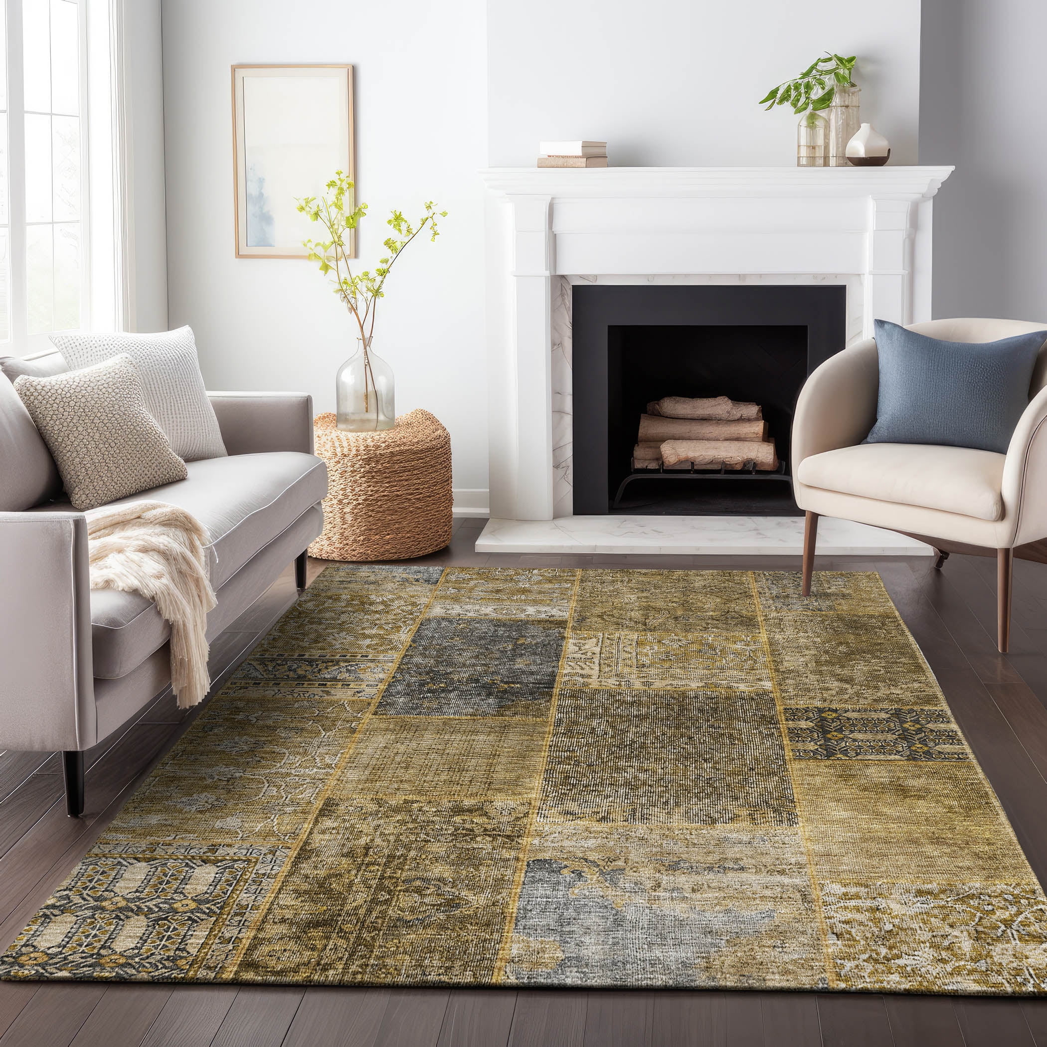 Addison Rugs Mayfield Washable Transitional Patchwork Brown Rectangle ...