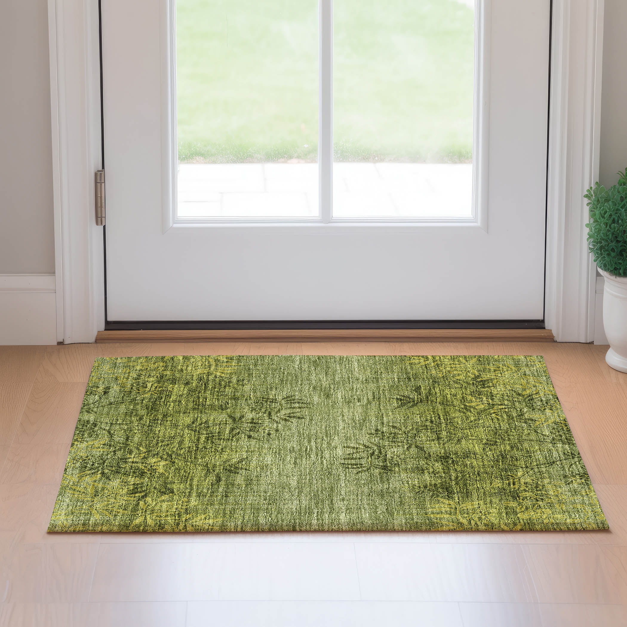 Addison Rugs Mayfield Washable Transitional Floral Olive Rectangle Rug ...