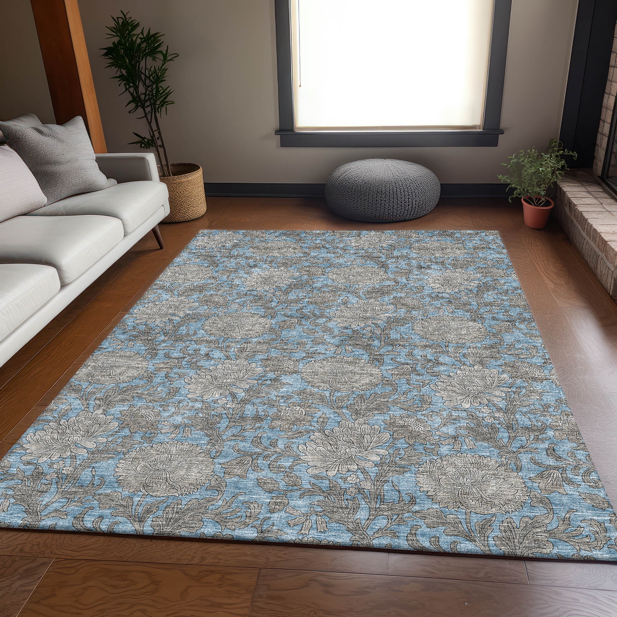 Addison Rugs Mayfield Washable Transitional Floral Blue Rectangle Rug ...