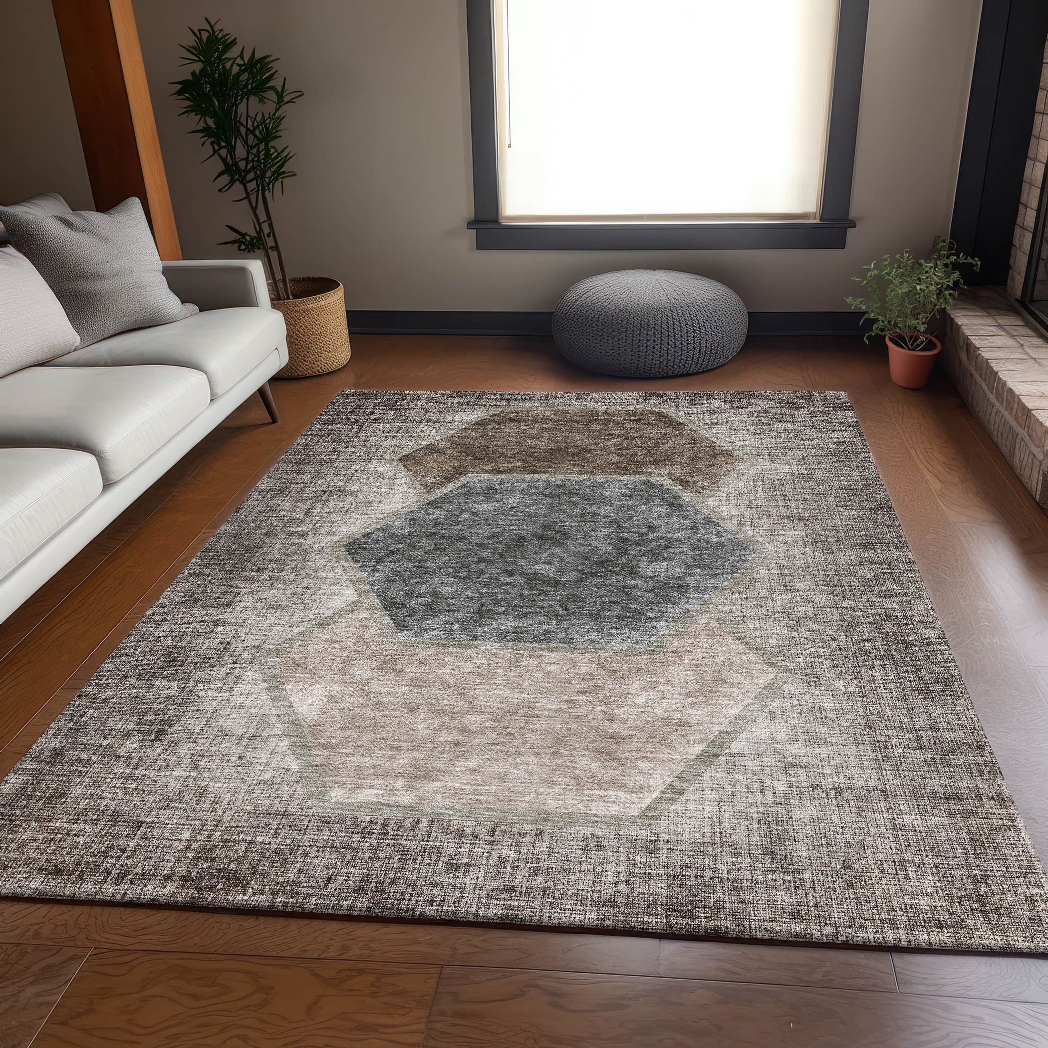 Addison Rugs Mayfield Washable Transitional Geometric Fudge Rectangle ...