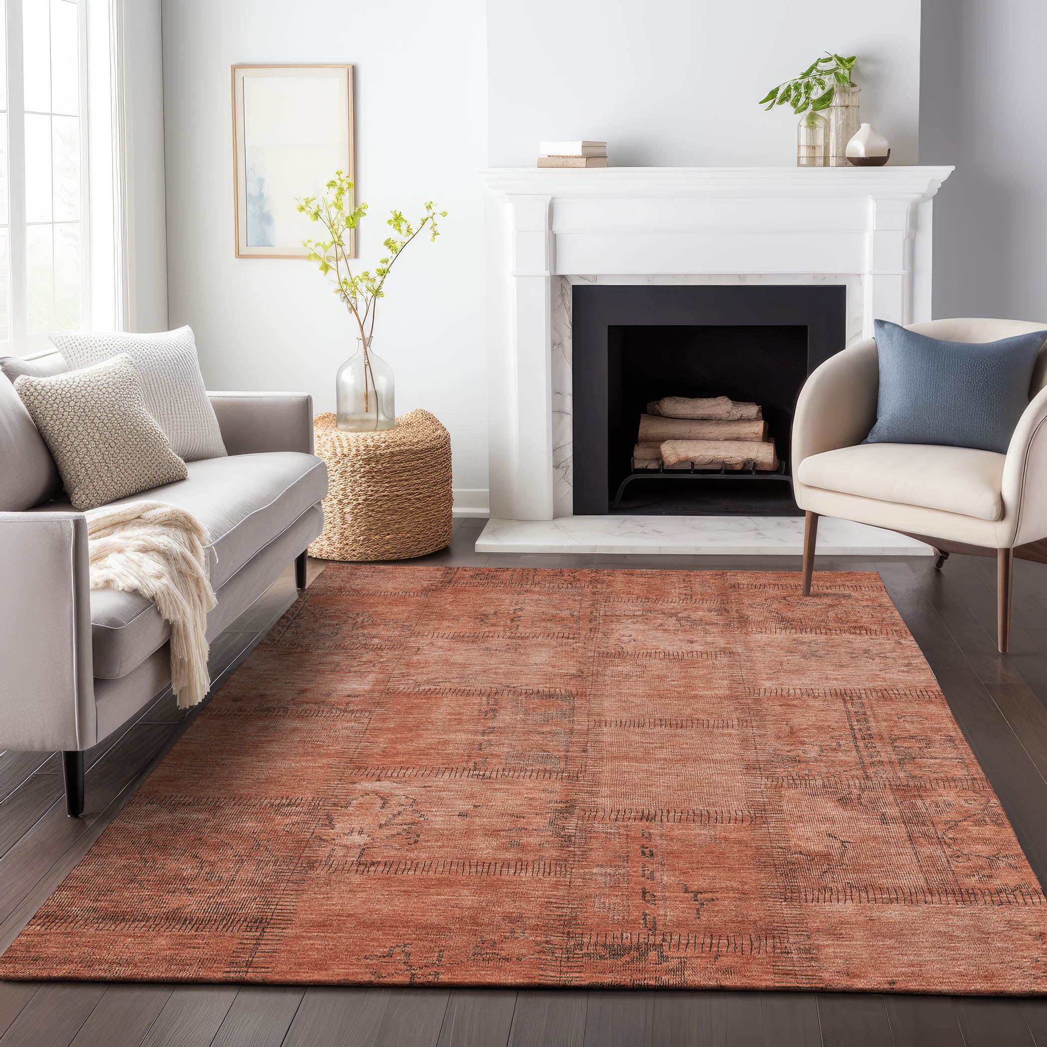 Addison Rugs Mayfield Washable Transitional Patchwork Salmon Rectangle ...