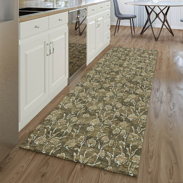 Addison Rugs Mayfield Washable Transitional Floral Brown Runner Rug, 2 ...