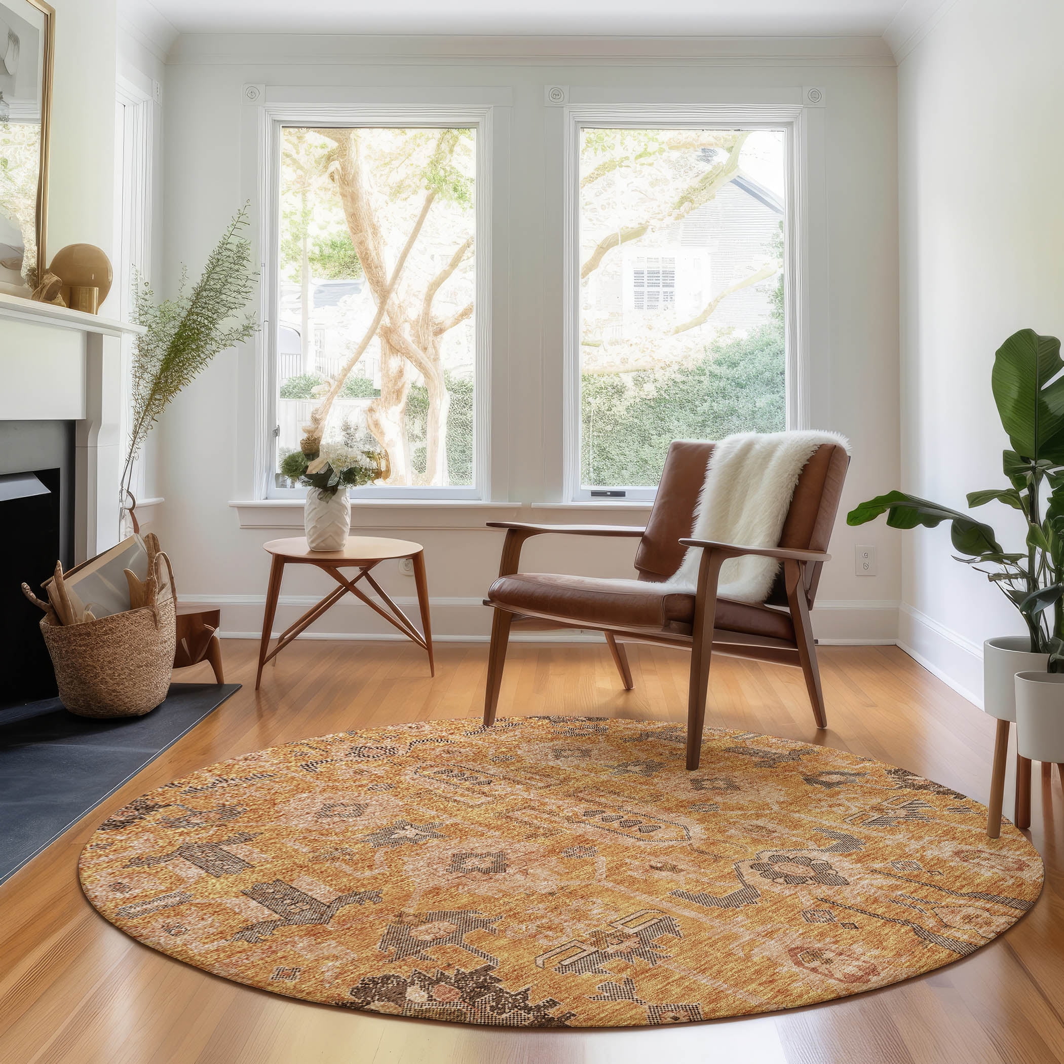 Addison Rugs Mayfield Washable Traditional Oriental Terracotta Round ...