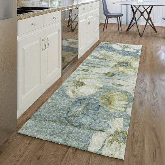 Addison Rugs Mayfield Washable Transitional Floral Blue Runner Rug, 2'3 ...