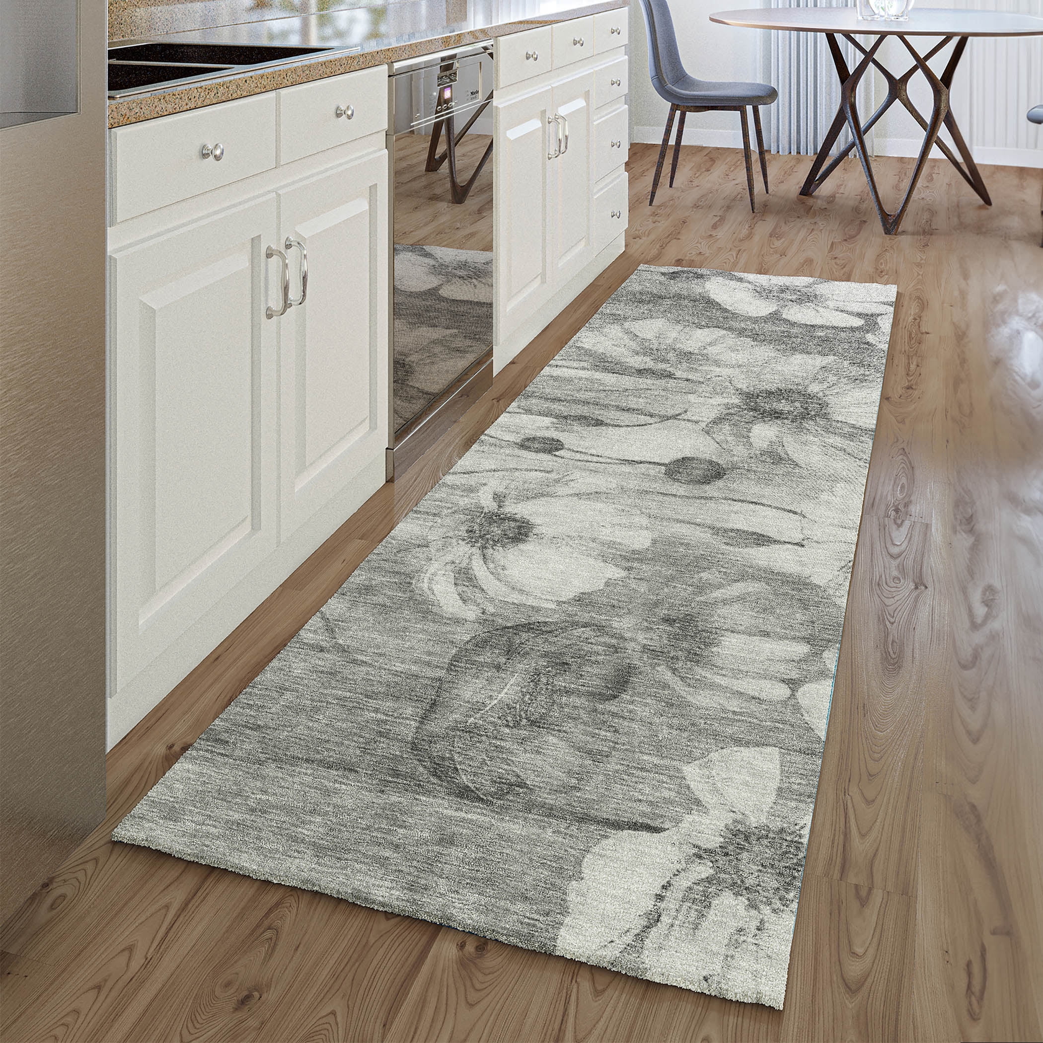 Addison Rugs Mayfield Washable Transitional Floral Gray Runner Rug, 2'3 ...