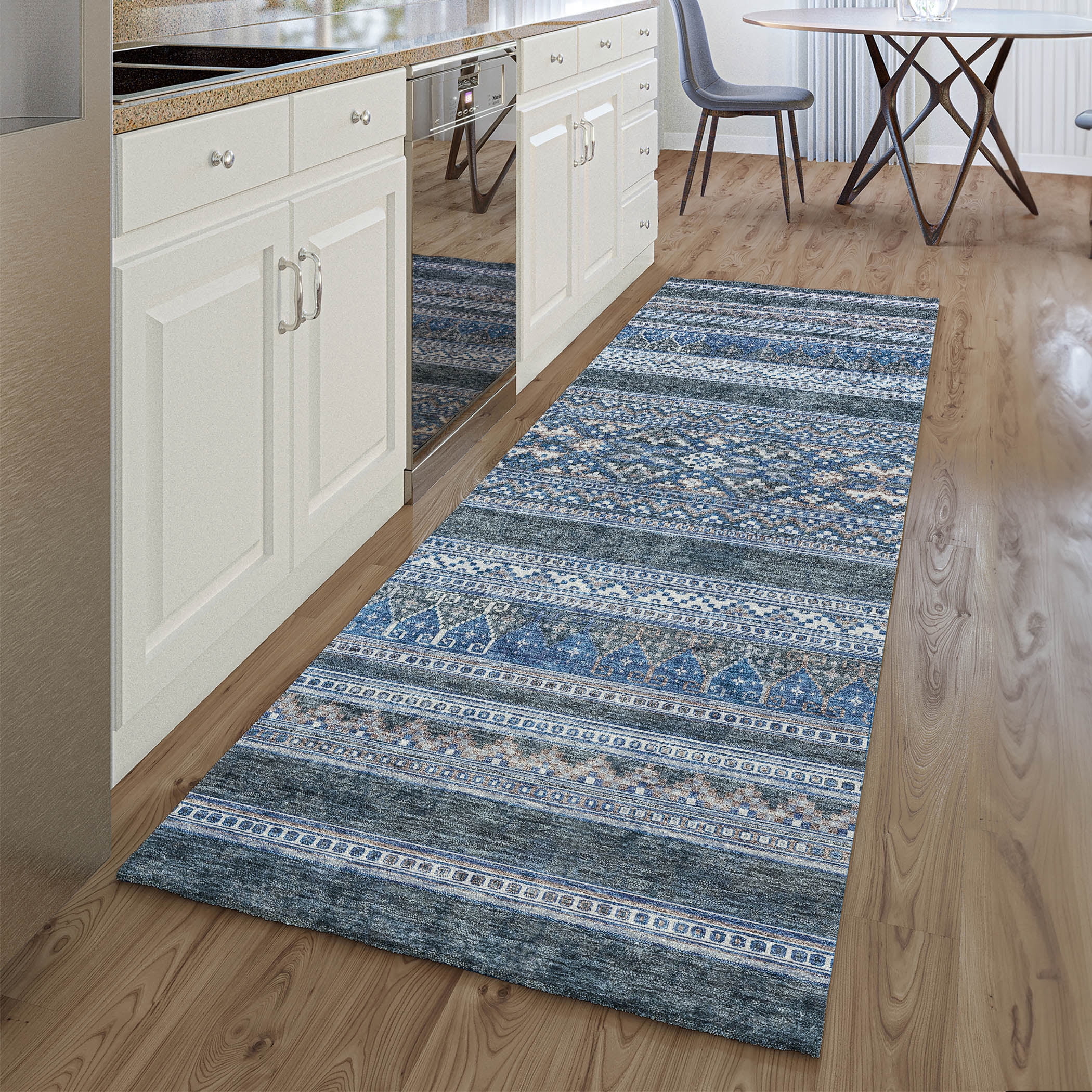 Addison Rugs Mayfield Washable Transitional Southwest Navy Runner Rug ...