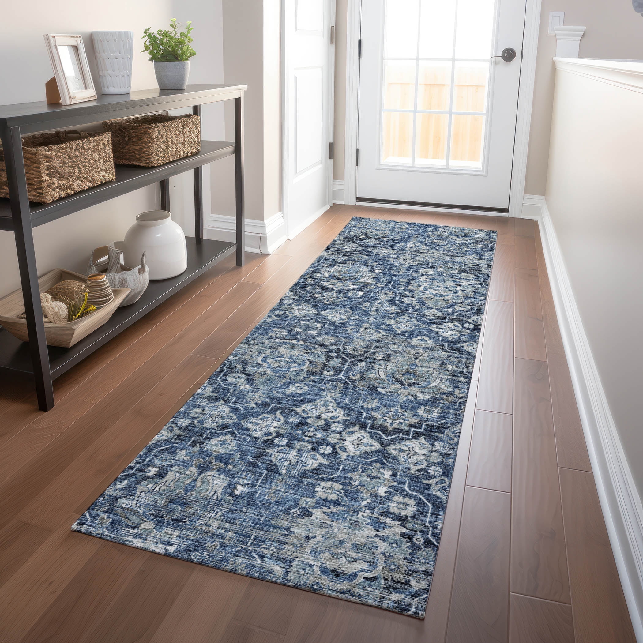 Addison Rugs Mayfield Washable Traditional Ornate Blue Runner Rug, 2'3 ...