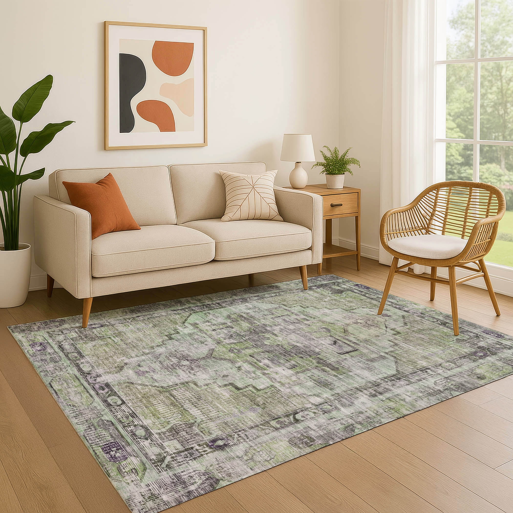Addison Rugs Mayfield Premium Machine Washable Traditional Global Aloe ...