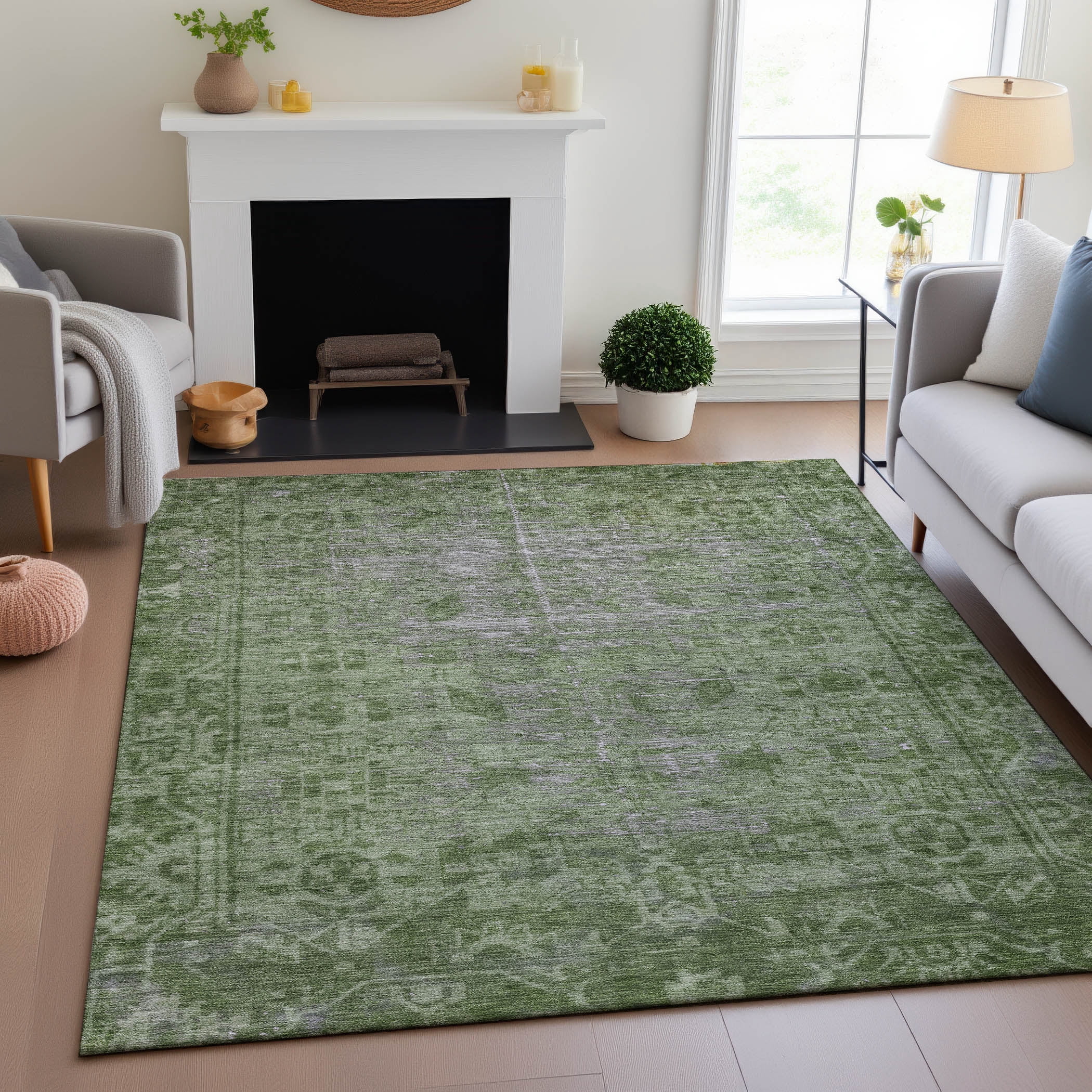 Addison Rugs Mayfield Premium Machine Washable Traditional Global Fern ...