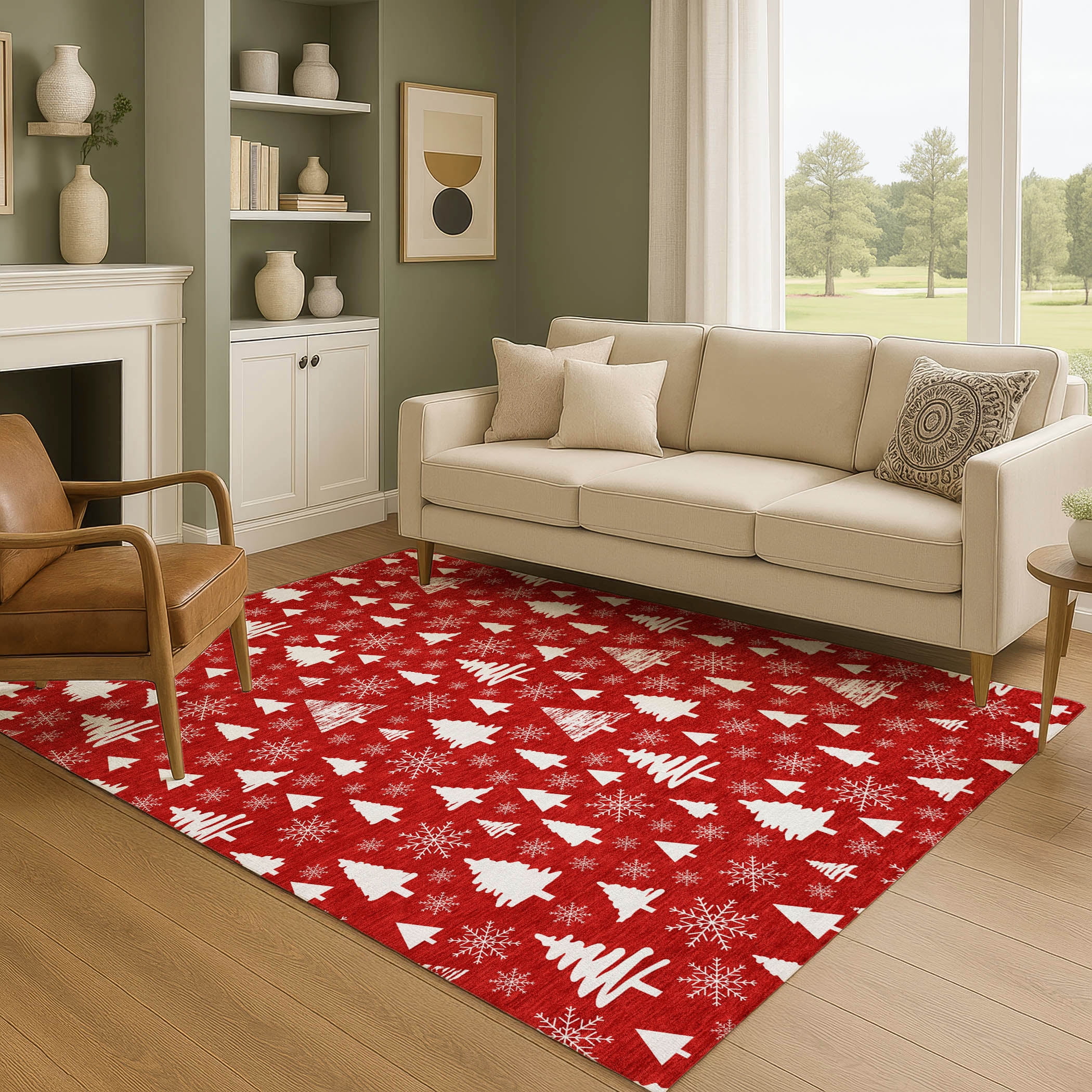 Addison Rugs Mayfield Premium Machine Washable Transitional Holiday Red ...
