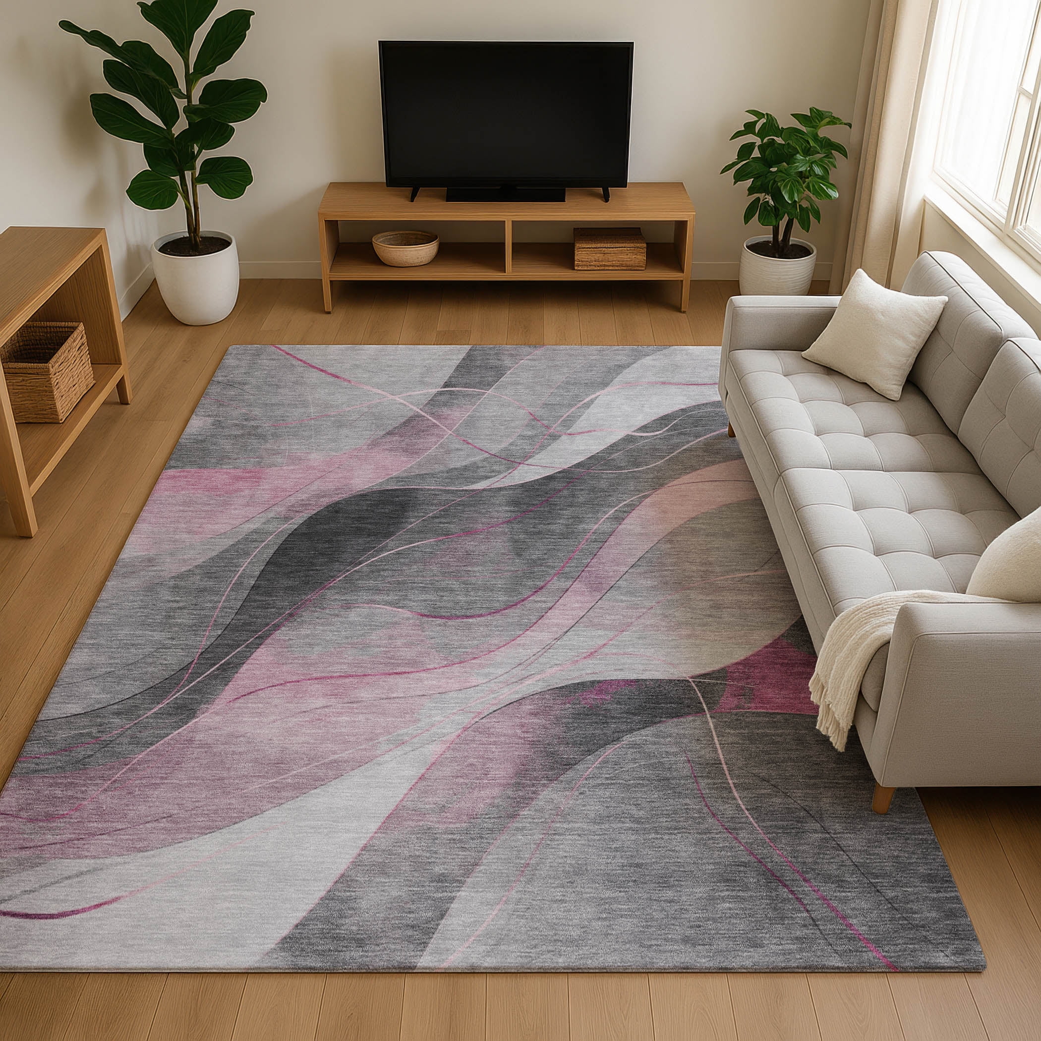 Addison Rugs Mayfield Premium Machine Washable Transitional Swirls Pink ...