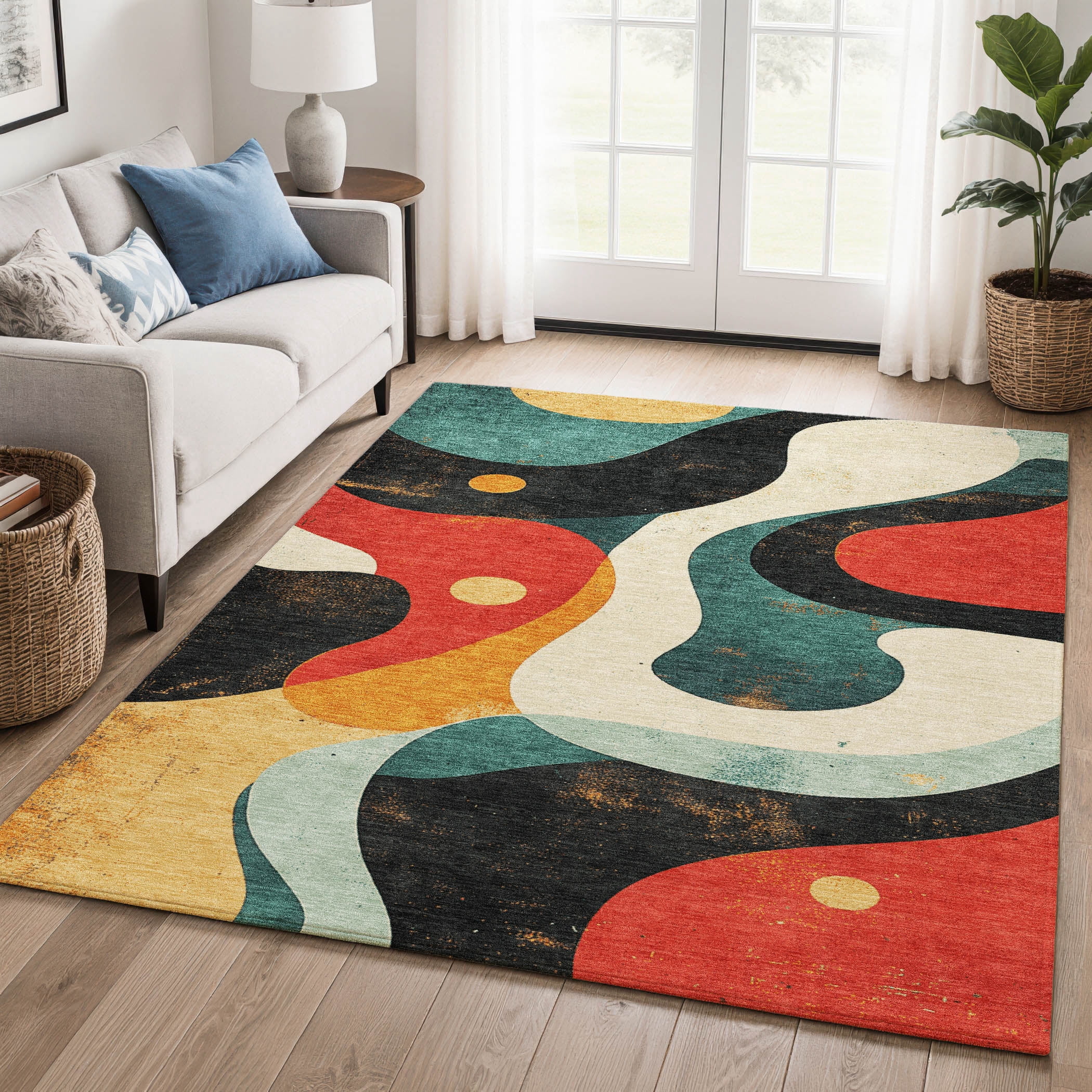 Addison Rugs Mayfield Premium Machine Washable Transitional Swirls Red ...