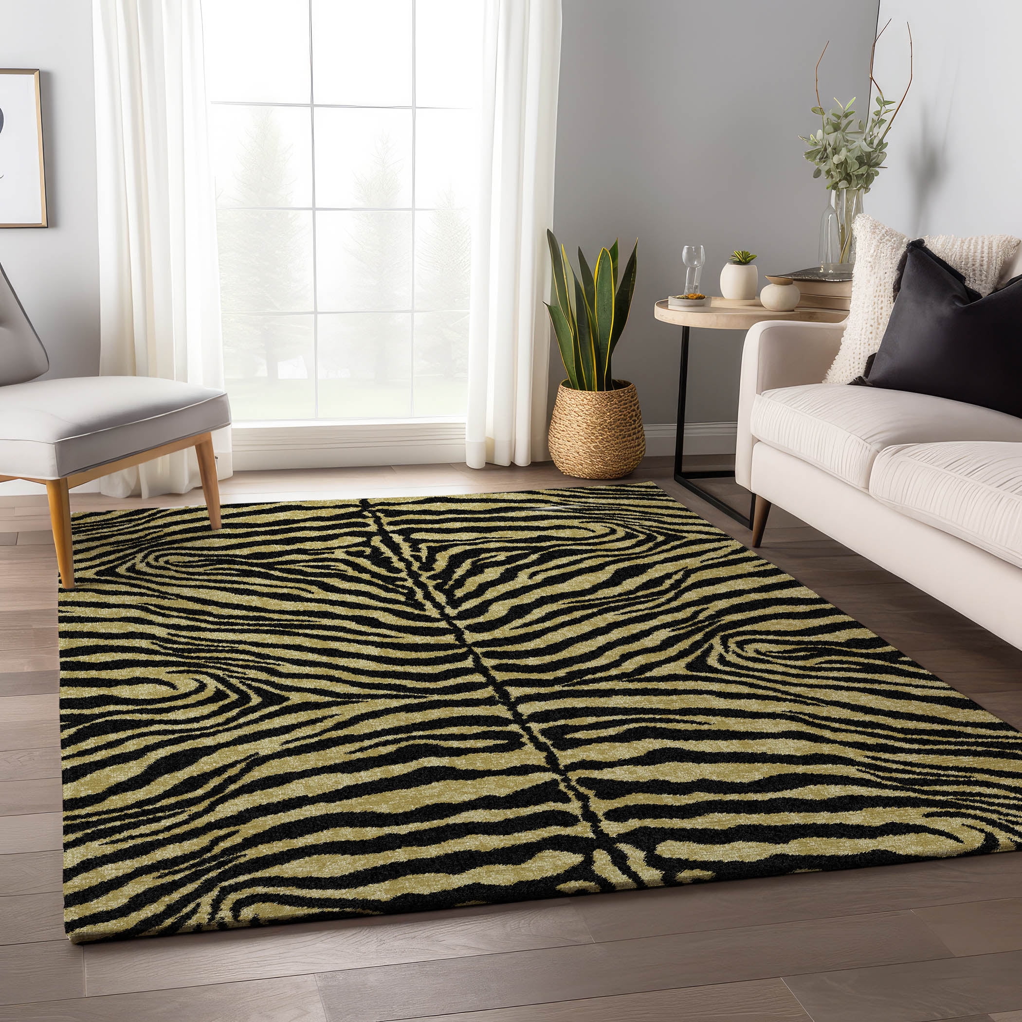 Addison Rugs Mayfield Washable Animal Skin Pattern Zebra Gilded ...