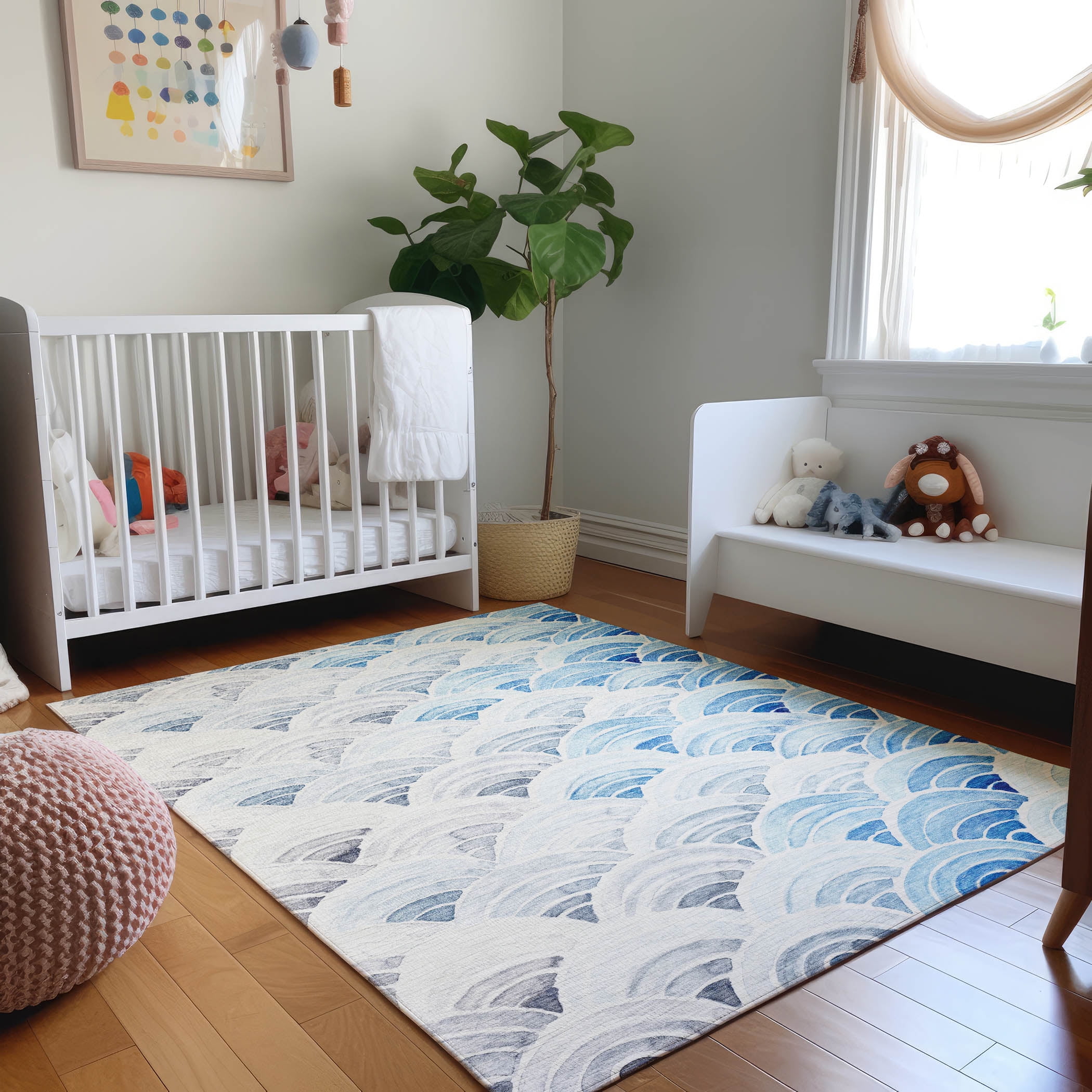 Addison Rugs Mayfield Washable Coastal Arches Blue Rectangle Rug, 10' x ...