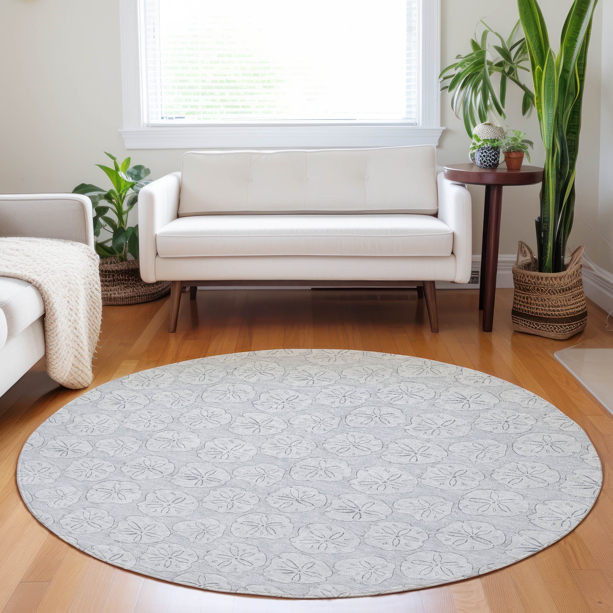 Addison Rugs Mayfield Washable Coastal Sanddollar Gray Round Rug, 8' x ...