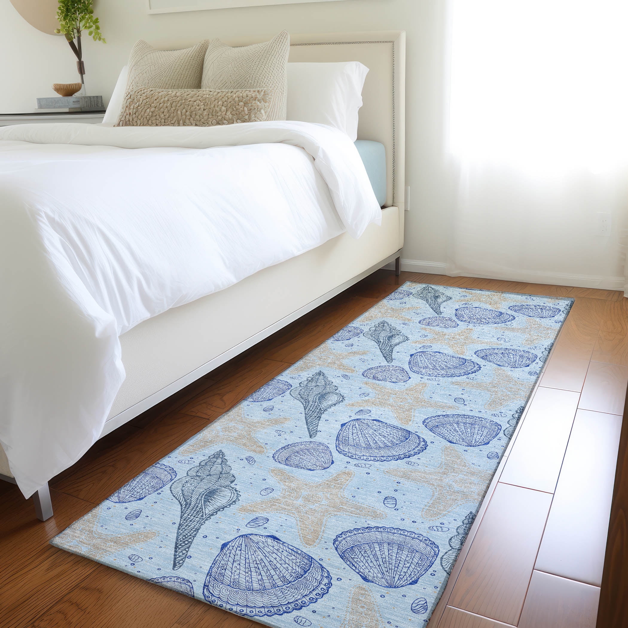 Addison Rugs Mayfield Washable Coastal Shells Blue Runner Rug, 2'3" x 7 ...