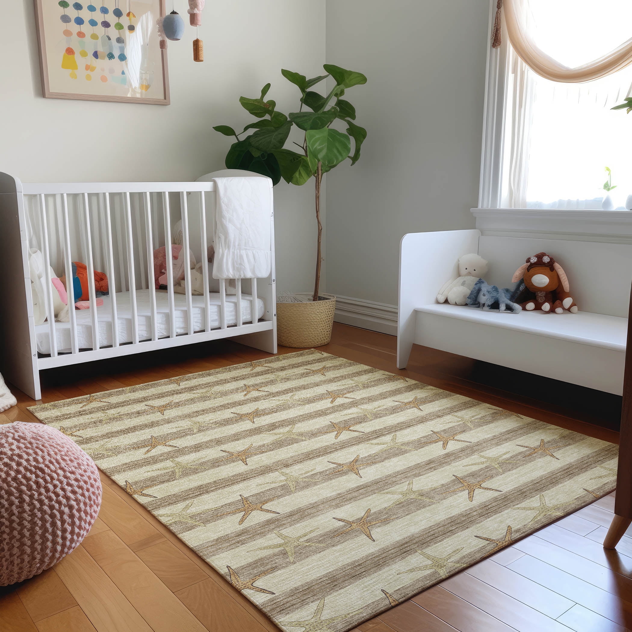 Addison Rugs Mayfield Washable Coastal Starfish Tan Rectangle Rug, 3' x ...
