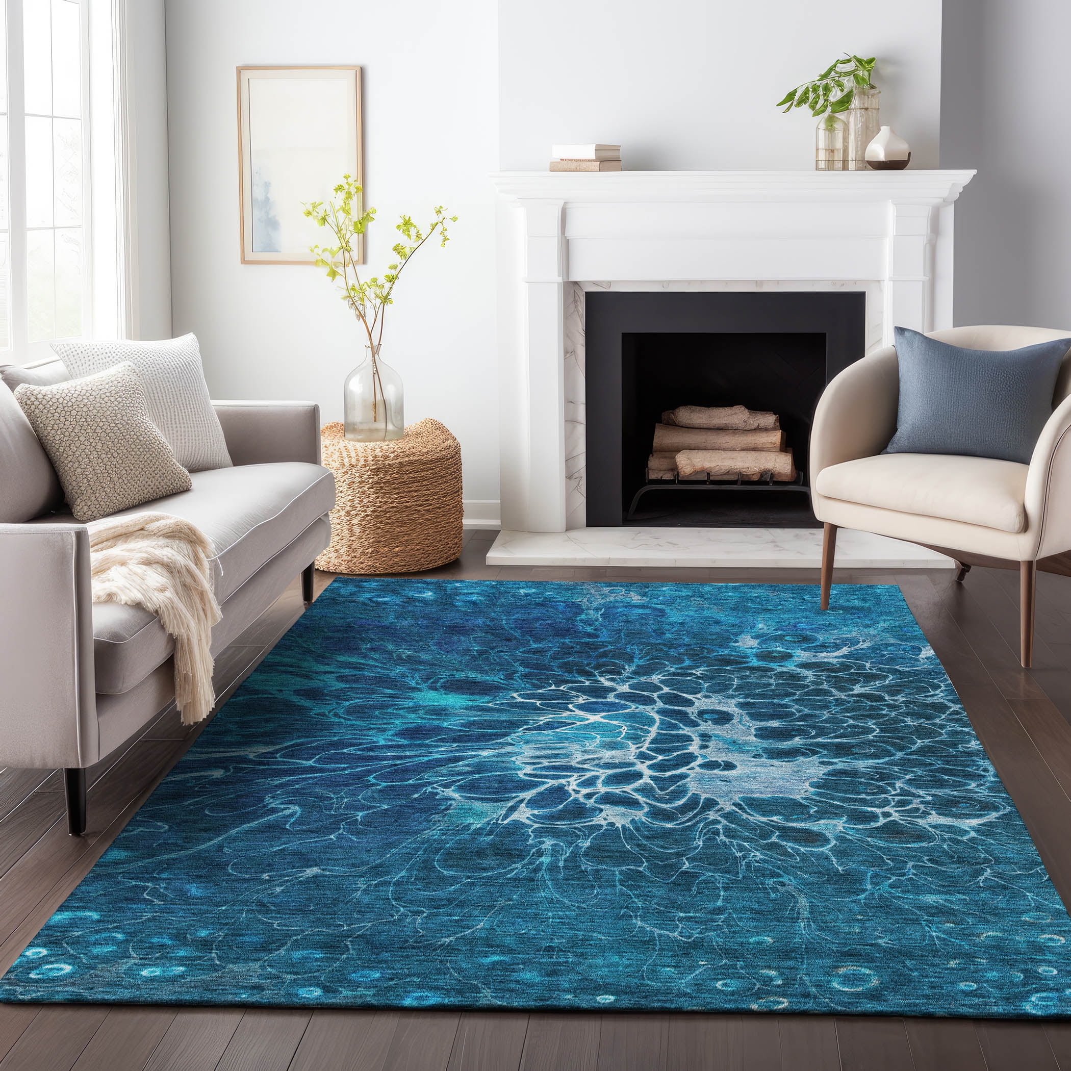 Addison Rugs Mayfield Washable Transitional Modern Navy Rectangle Rug ...