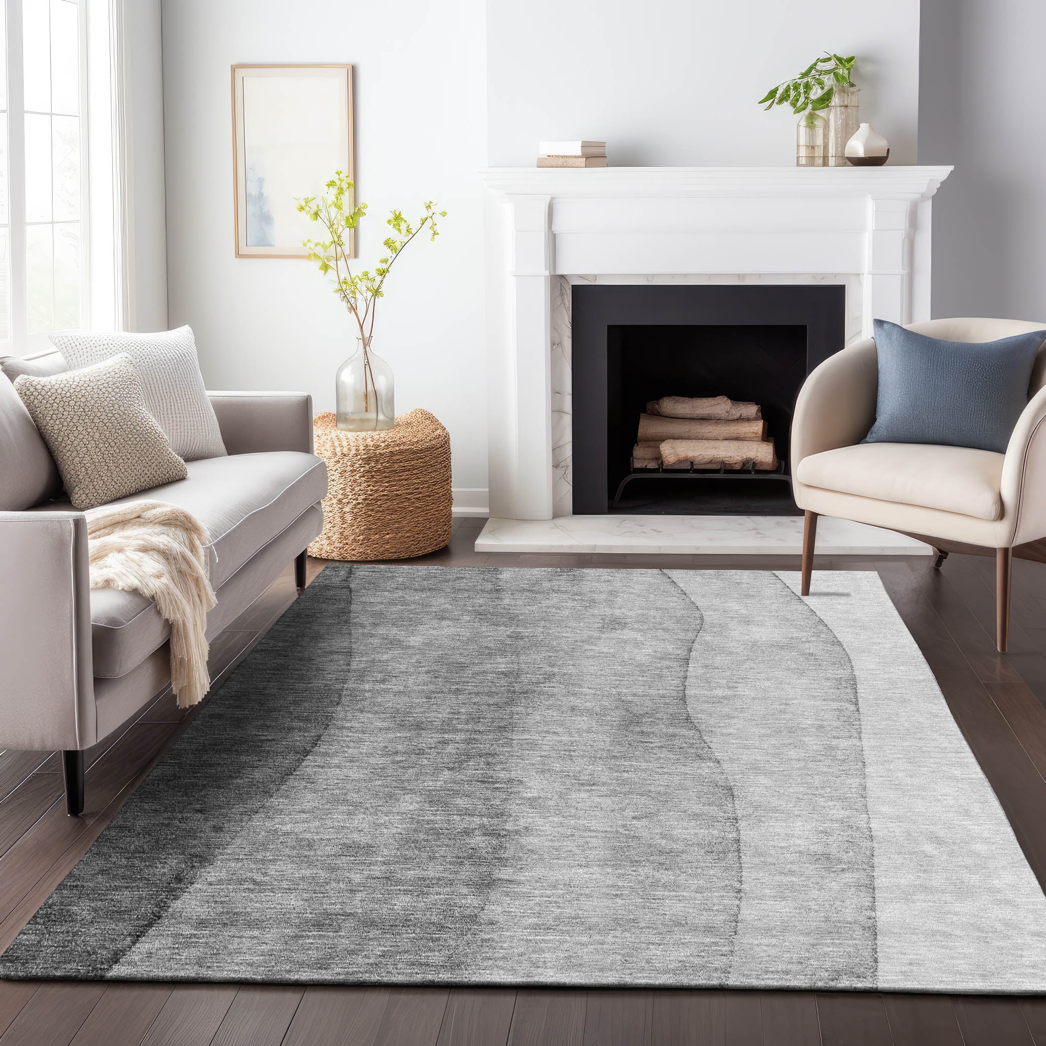 Addison Rugs Mayfield Washable Transitional Ombre Gray Rectangle Rug, 9 ...