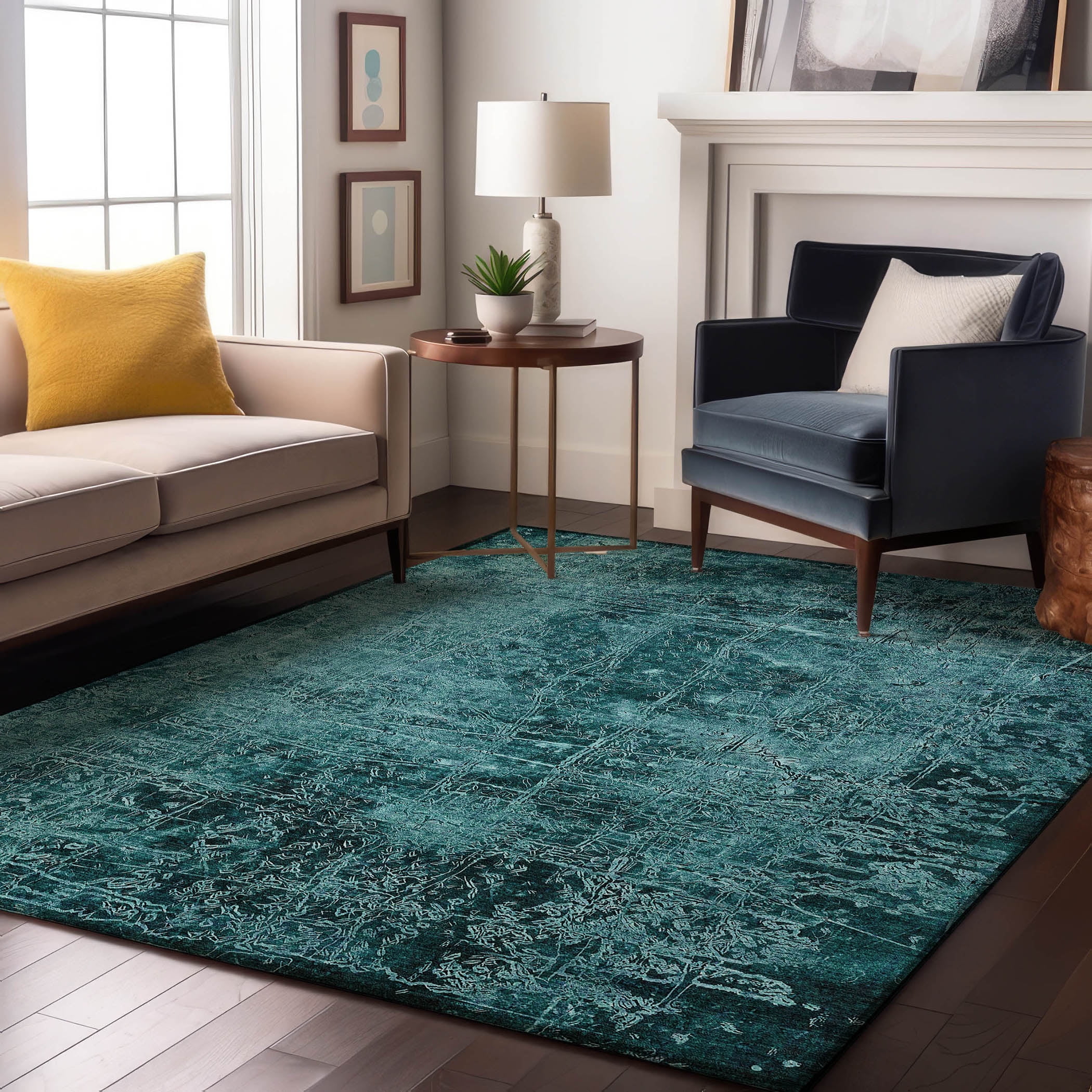 Addison Rugs Mayfield Washable Transitional Organic Teal Rectangle Rug ...