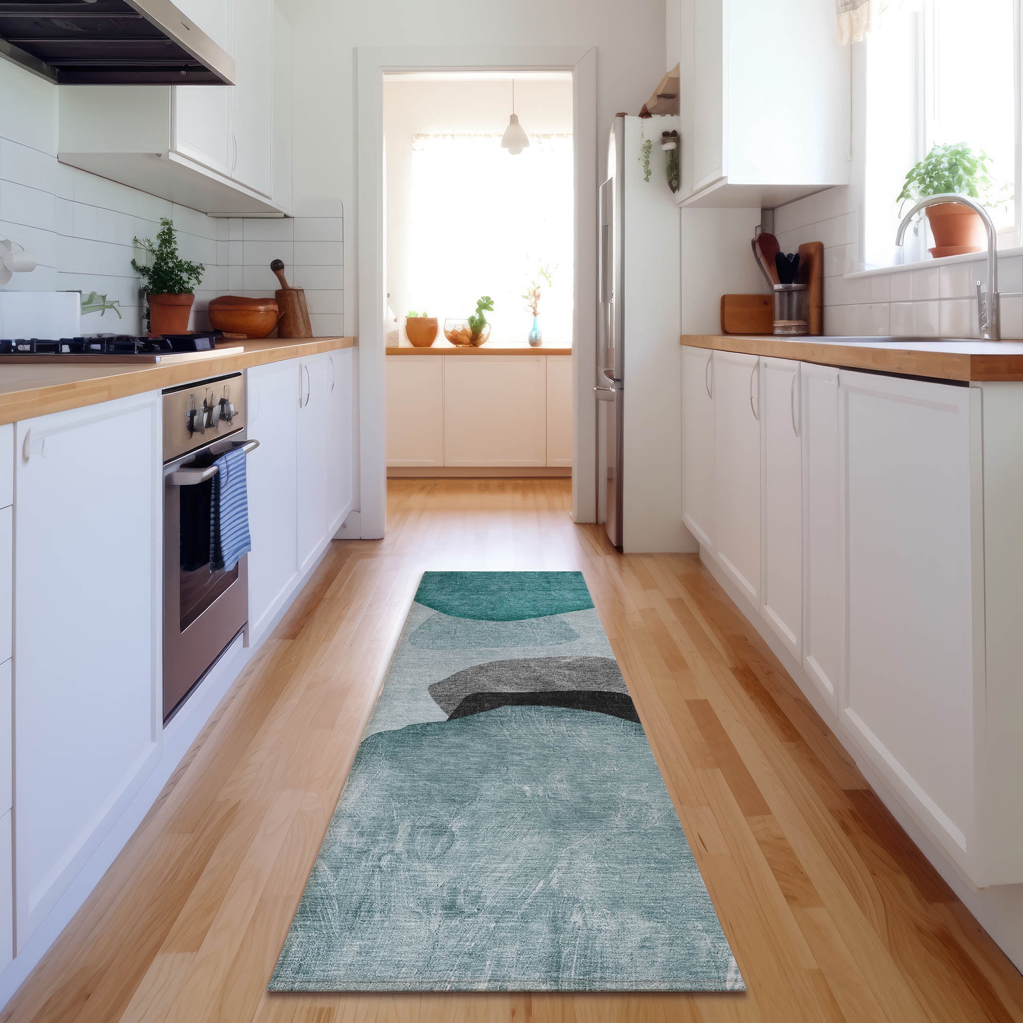 Addison Rugs Mayfield Washable Transitional Organic Teal Runner Rug, 2 ...