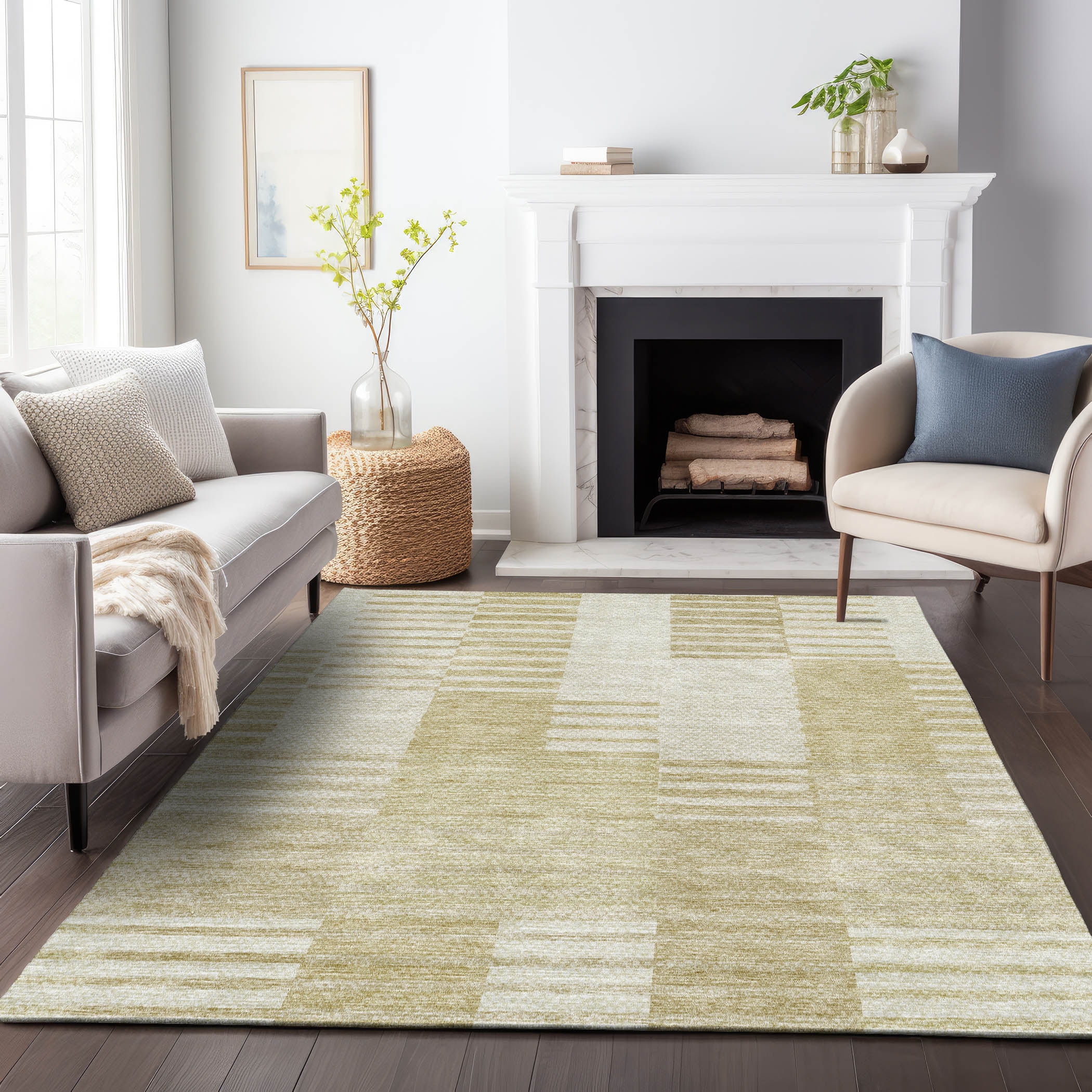 Addison Rugs Mayfield Washable Transitional Striped Beige Rectangle Rug ...