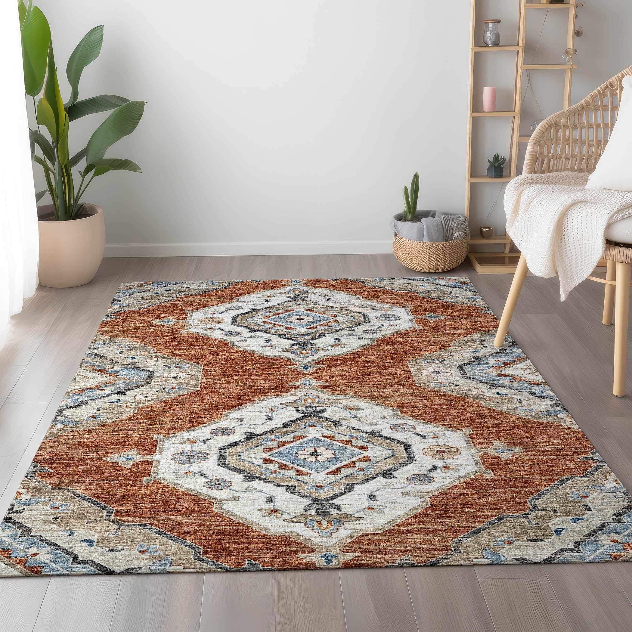 Addison Rugs Mayfield Washable Traditional Tribal Clay Rectangle Rug, 8 ...