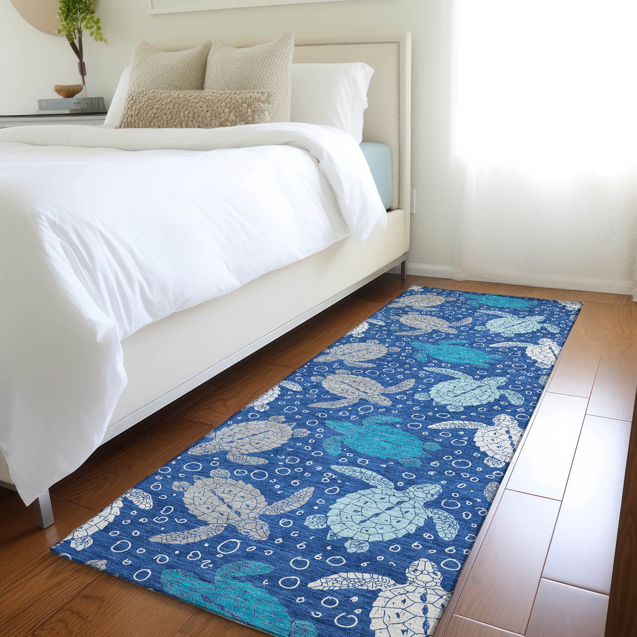 Addison Rugs Mayfield Washable Coastal Turtles Blue Runner Rug, 2'3" x ...